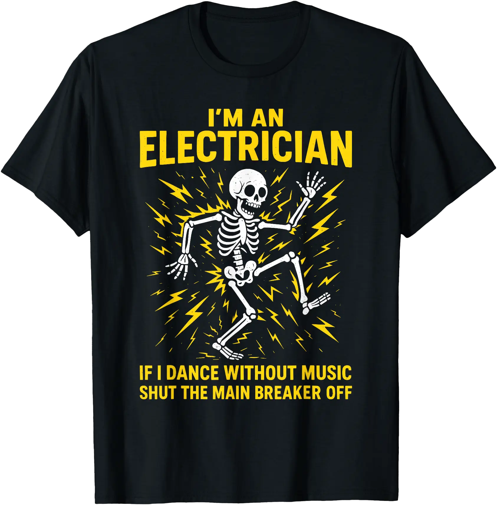 Funny Electrician Dancing Skeleton Lightning Bolt T-Shirt Gift ...
