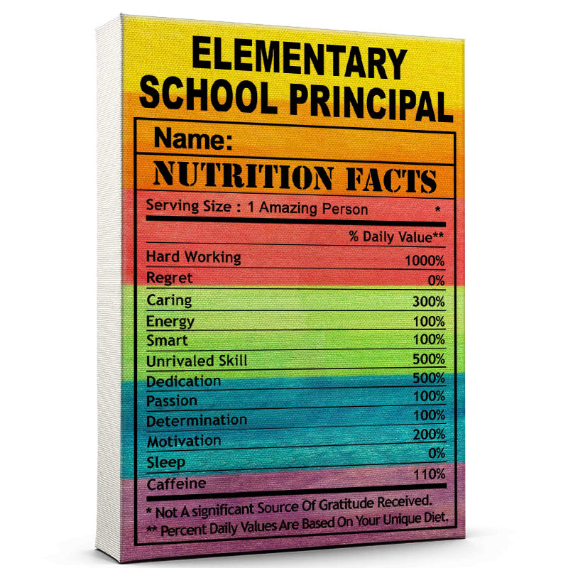 Funny Elementary School Principal Nutrition Facts Canvas Wall Art ...