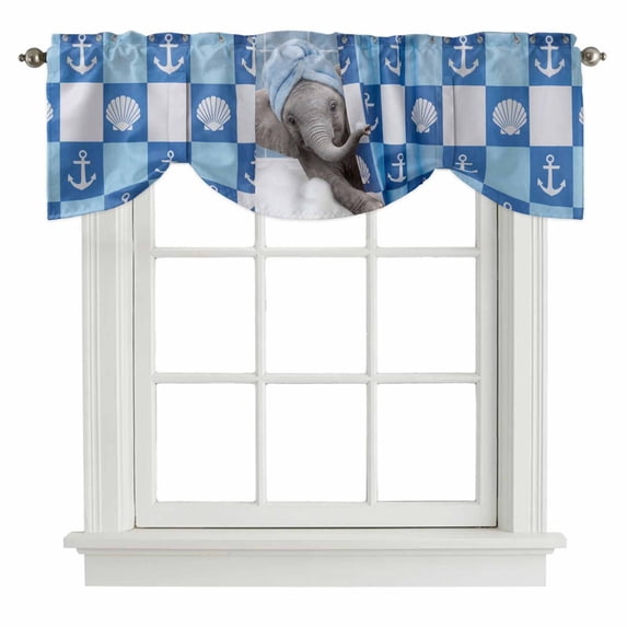 Funny Elephant Bathing Tie Up Valance Curtains Shell Anchors Towel ...