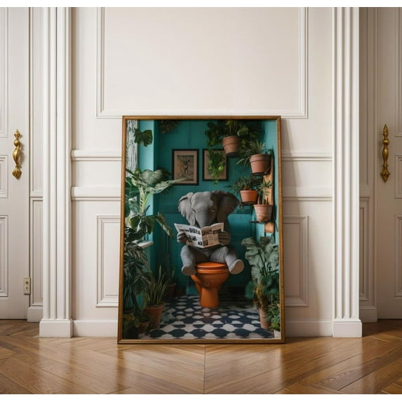 Funny Elephant Bathroom Art, Elephant Toilet Art, Whimsical Wall Print ...