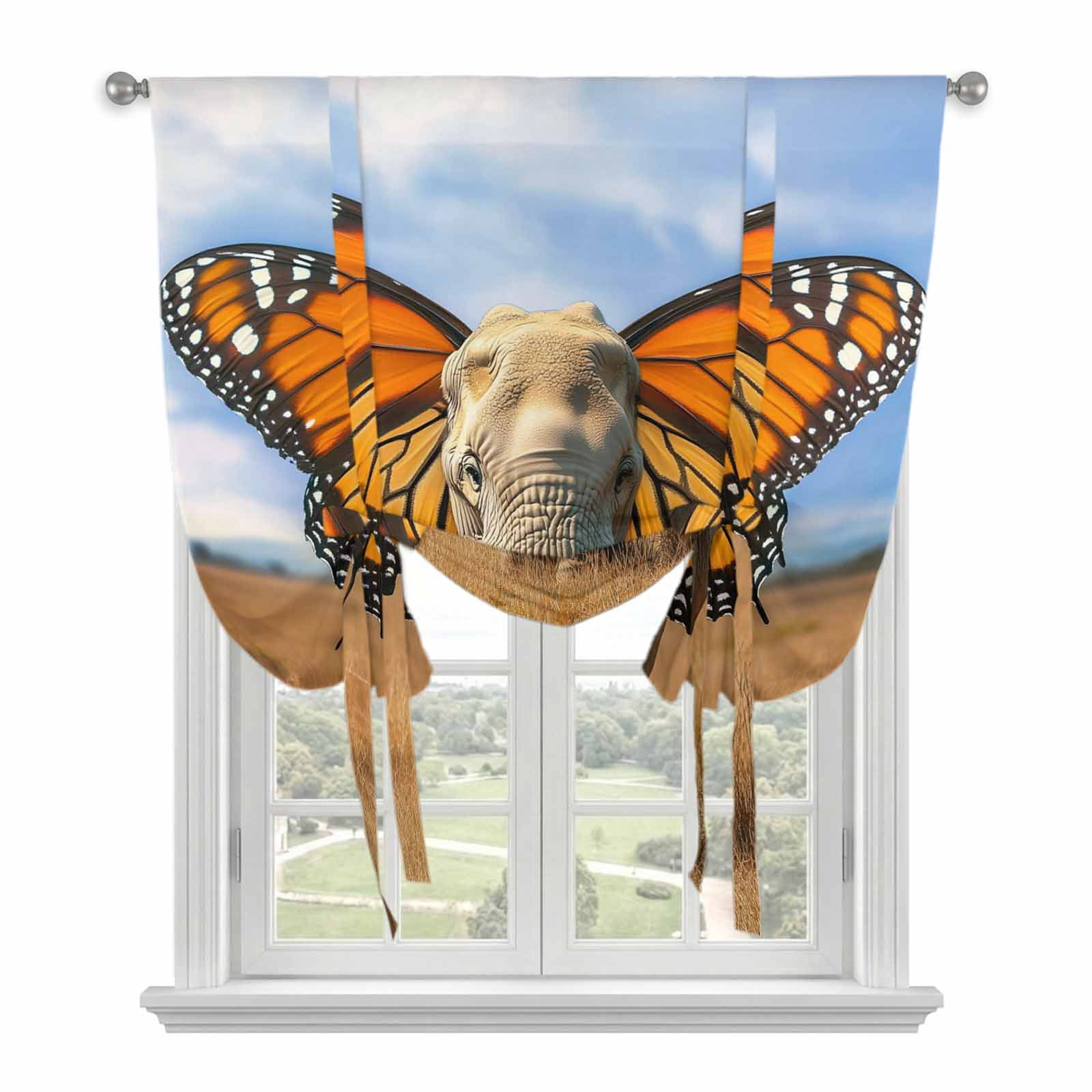 Funny Elephant Tie Up Curtain for Window, Elephant with Butterfly Ears ...
