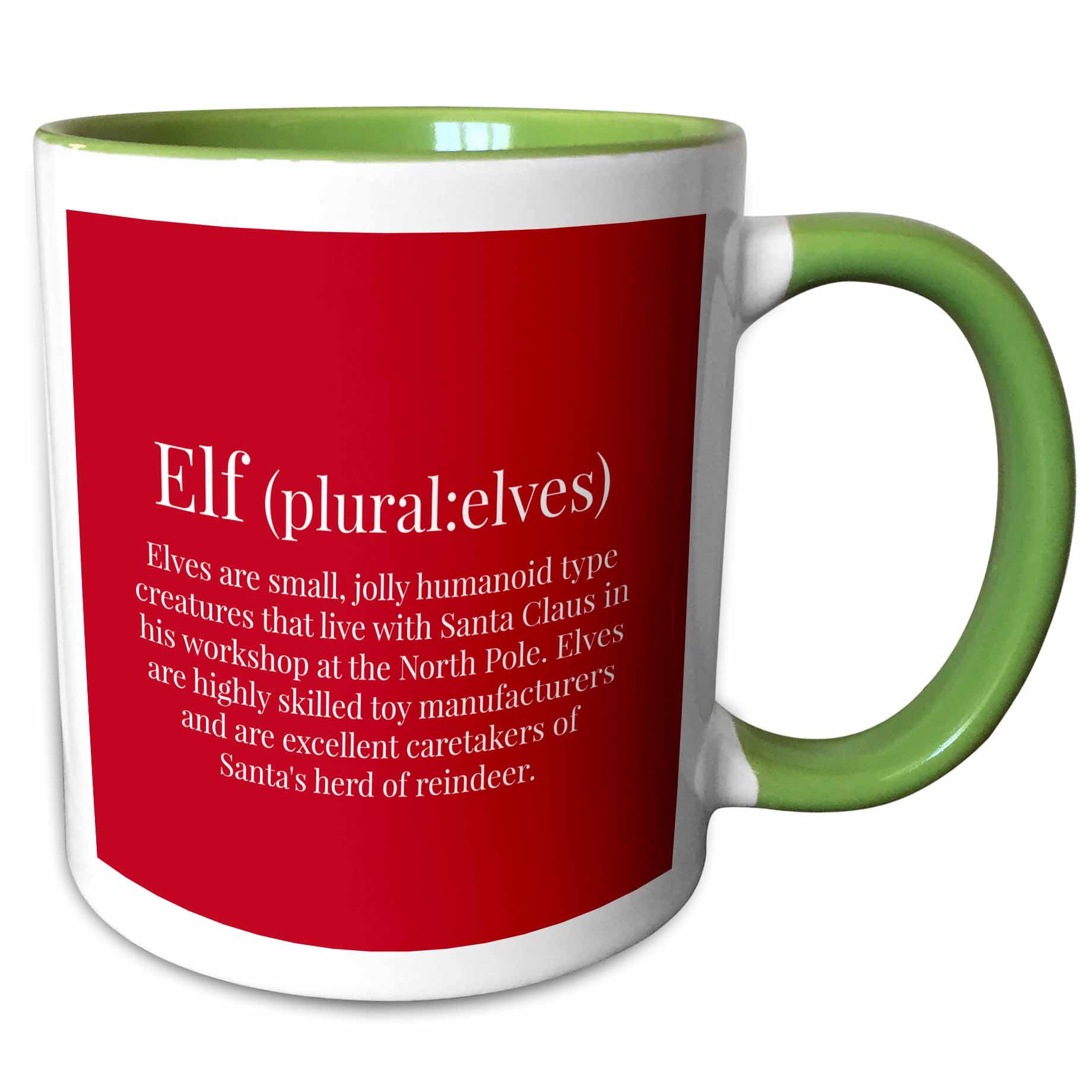 Funny Elf definition on red background 11oz Two-Tone Green Mug mug ...