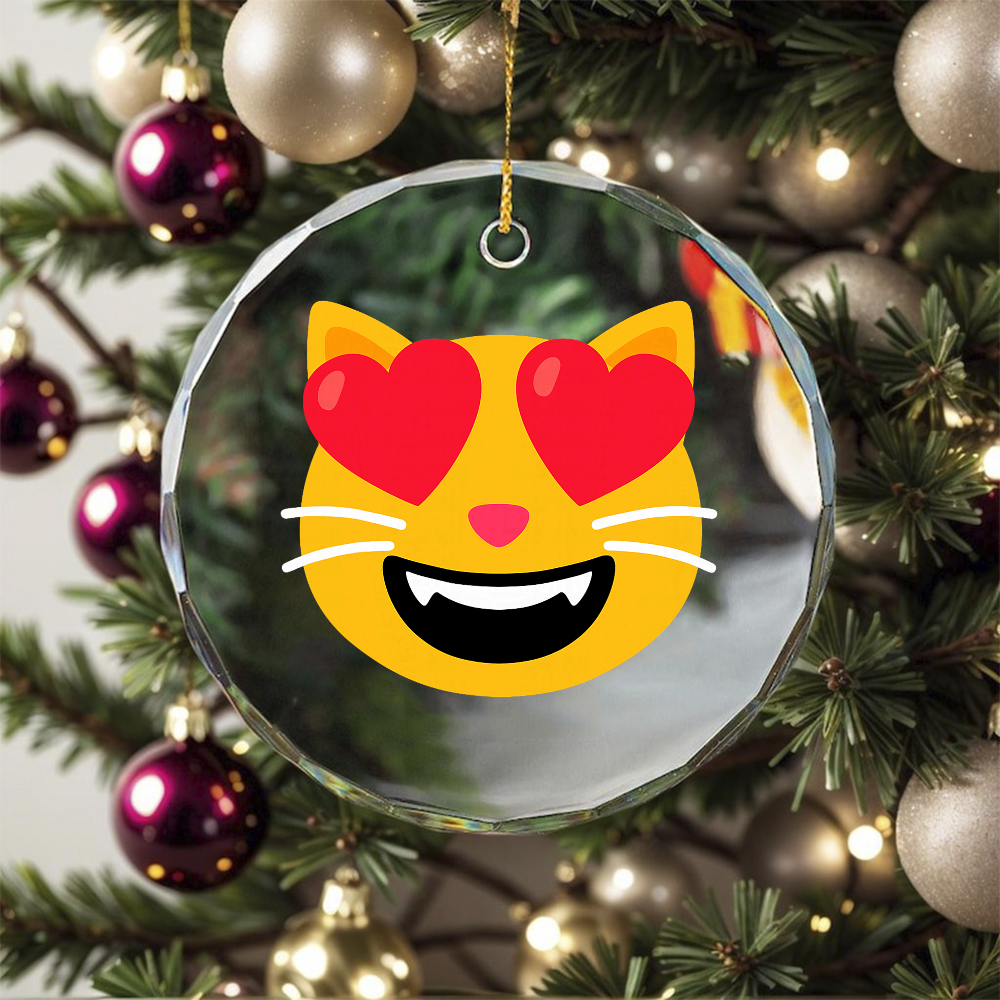 Funny Emoticon Smiling Cat Grin Face Floating Hearts Love Ornament ...