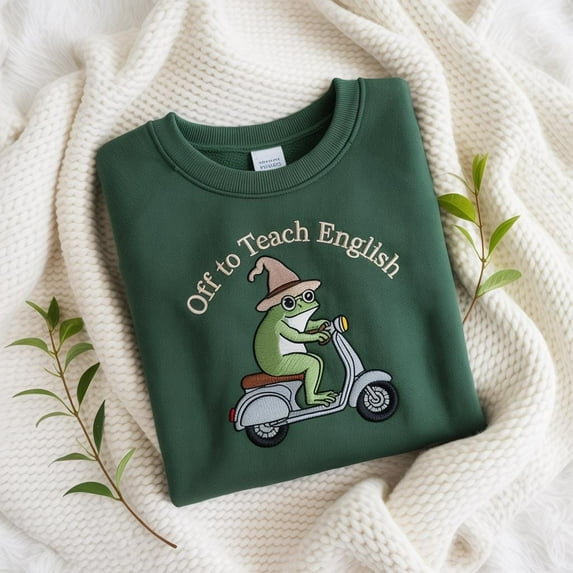 Funny English Teacher Frog Embroidered Sweatshirt, Off To Teach English ...
