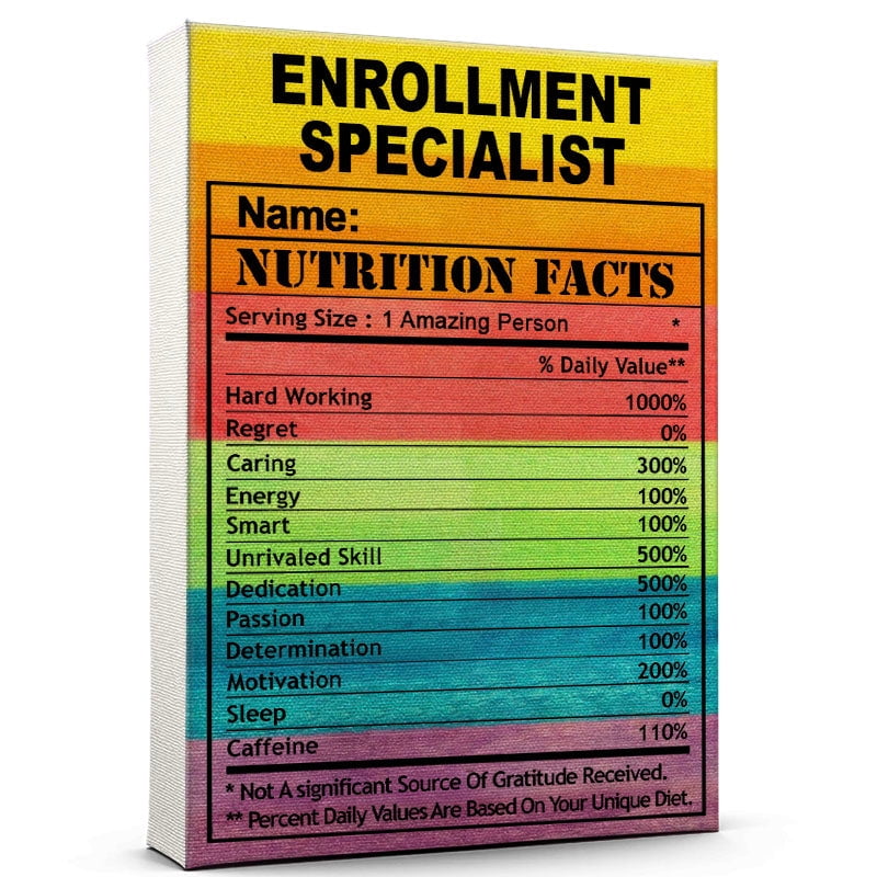 Funny Enrollment Specialist Nutrition Facts Canvas Wall Art, Colorful ...