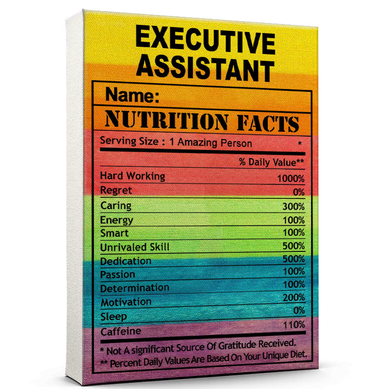 Funny Executive Assistant Nutrition Facts Canvas Wall Art, Colorful Pop ...