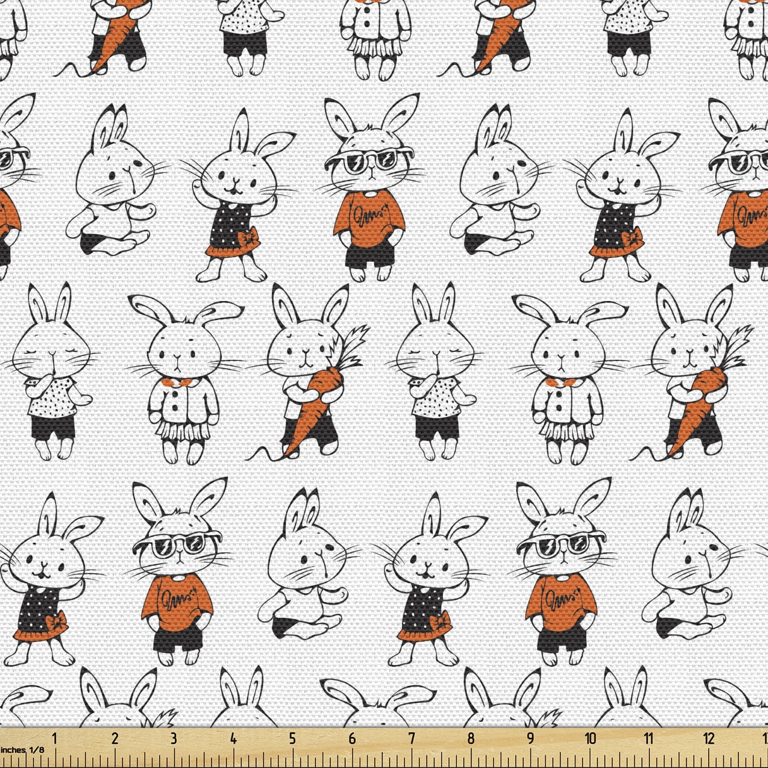 Ambesonne Funny Fabric by the Yard Upholstery, Retro Bunny Rabbits, 10 ...