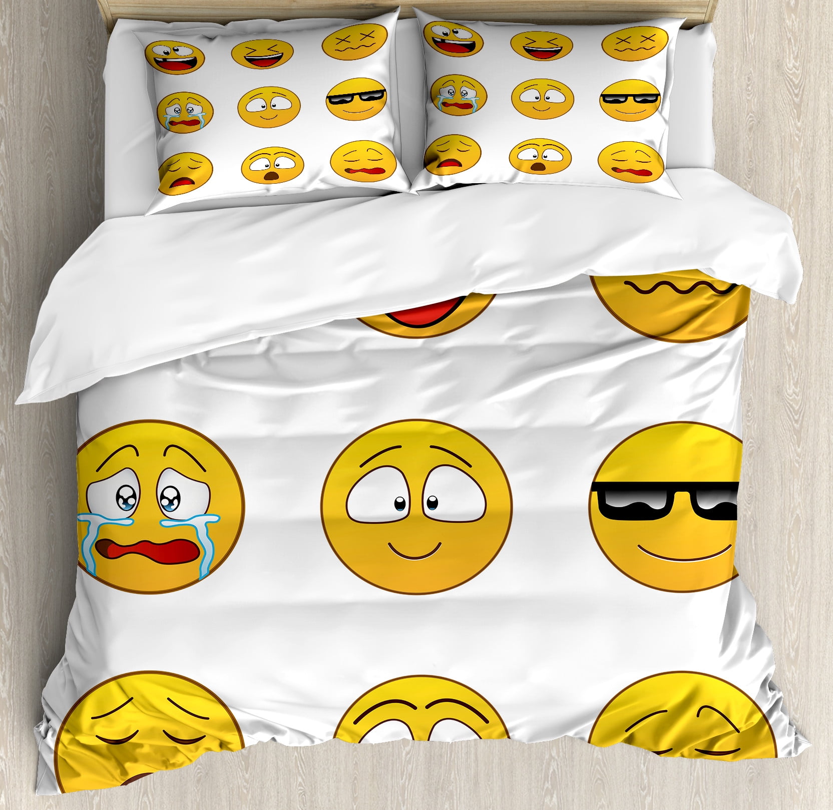 Funny Face Duvet Cover Set, Happy Smiling Angry Sad Characters with ...