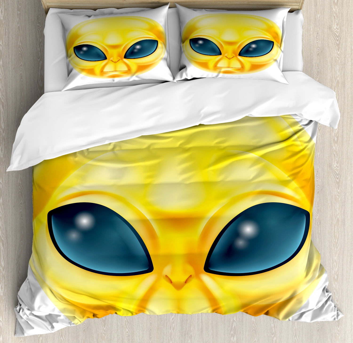 Funny Face Duvet Cover Set, Simple Design Alien Character with Big Eyes ...