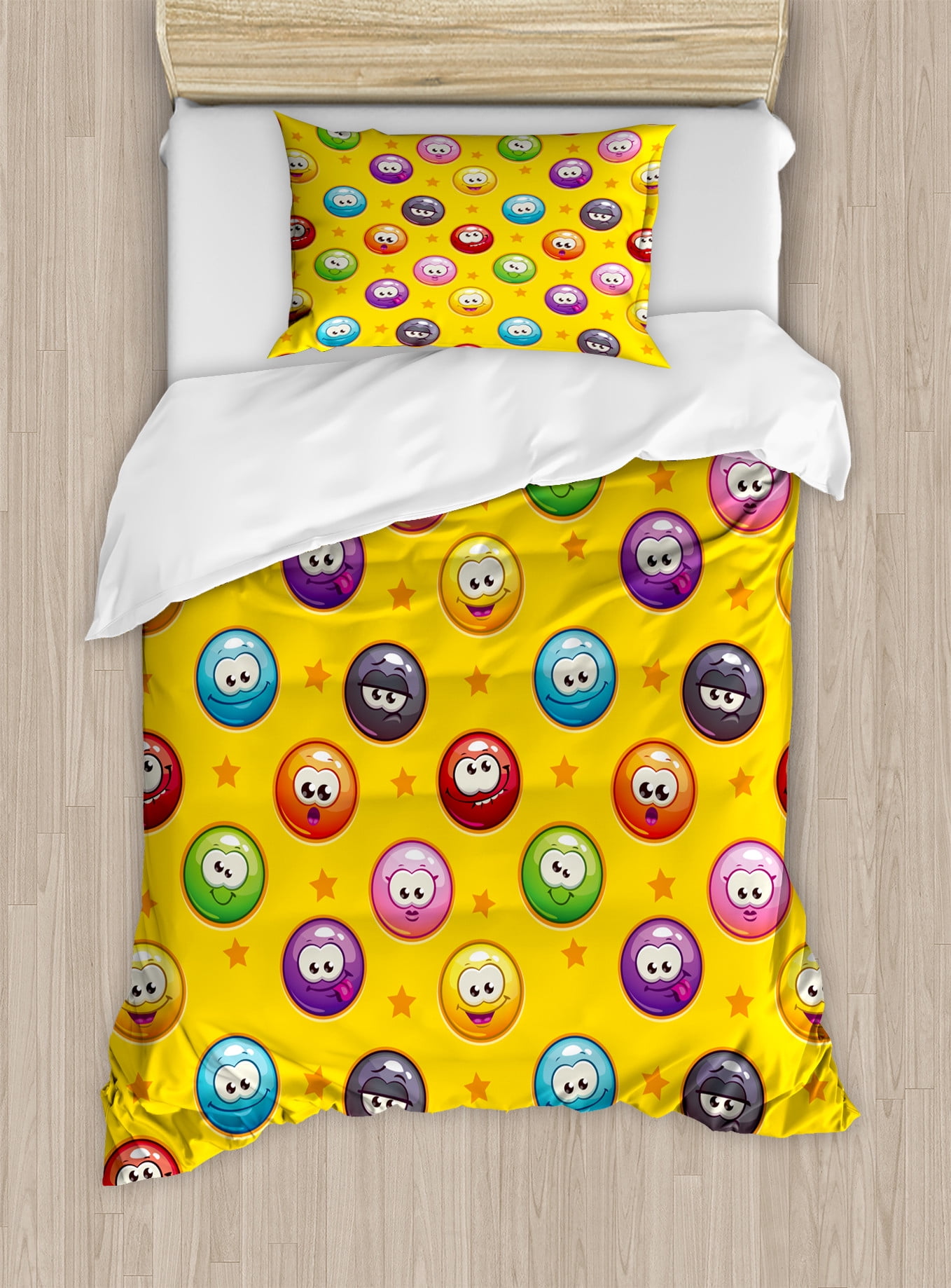 Funny Face Duvet Cover Set, Smiling Surprised Grumpy Sad Happy Mood ...