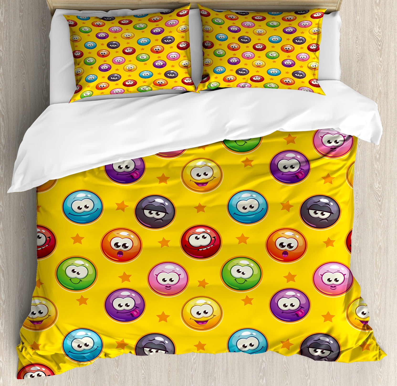 Funny Face Duvet Cover Set, Smiling Surprised Grumpy Sad Happy Mood ...
