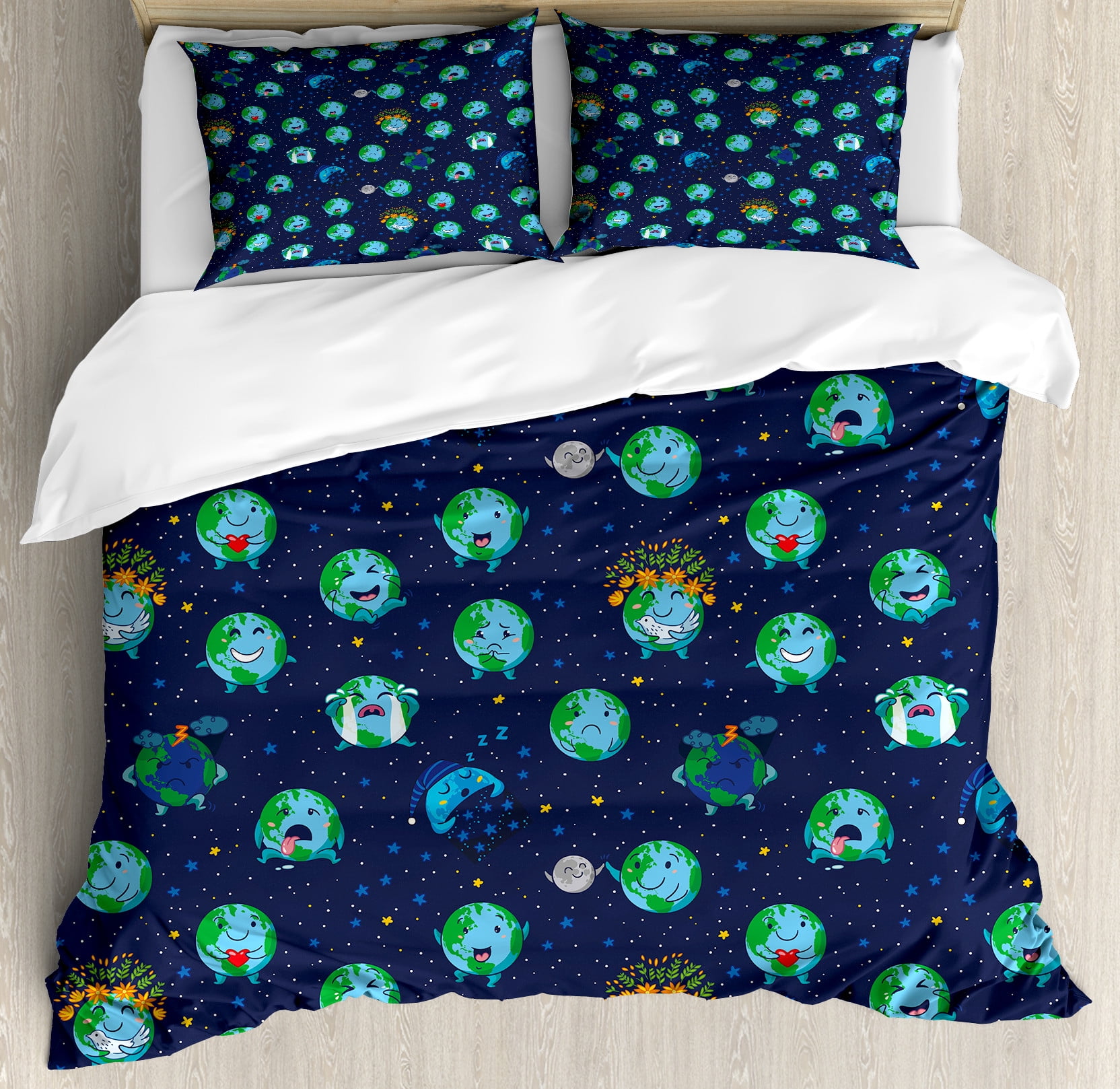 Funny Face Duvet Cover Sets, Planet Earth as Smiling Angry Sad Cheerful ...