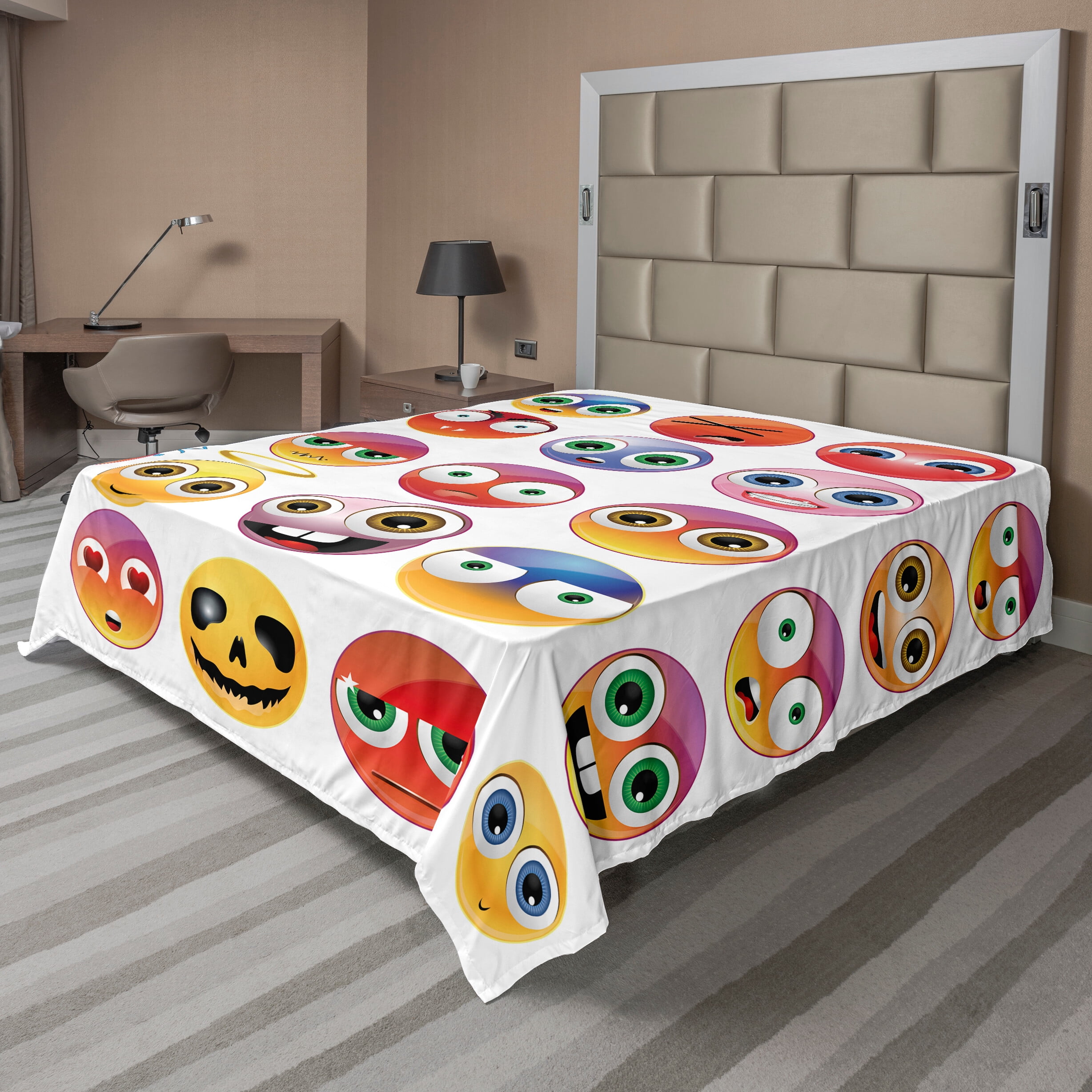 Funny Face Flat Sheet, Rainbow Colors Cartoon Smiling Characters Sad ...