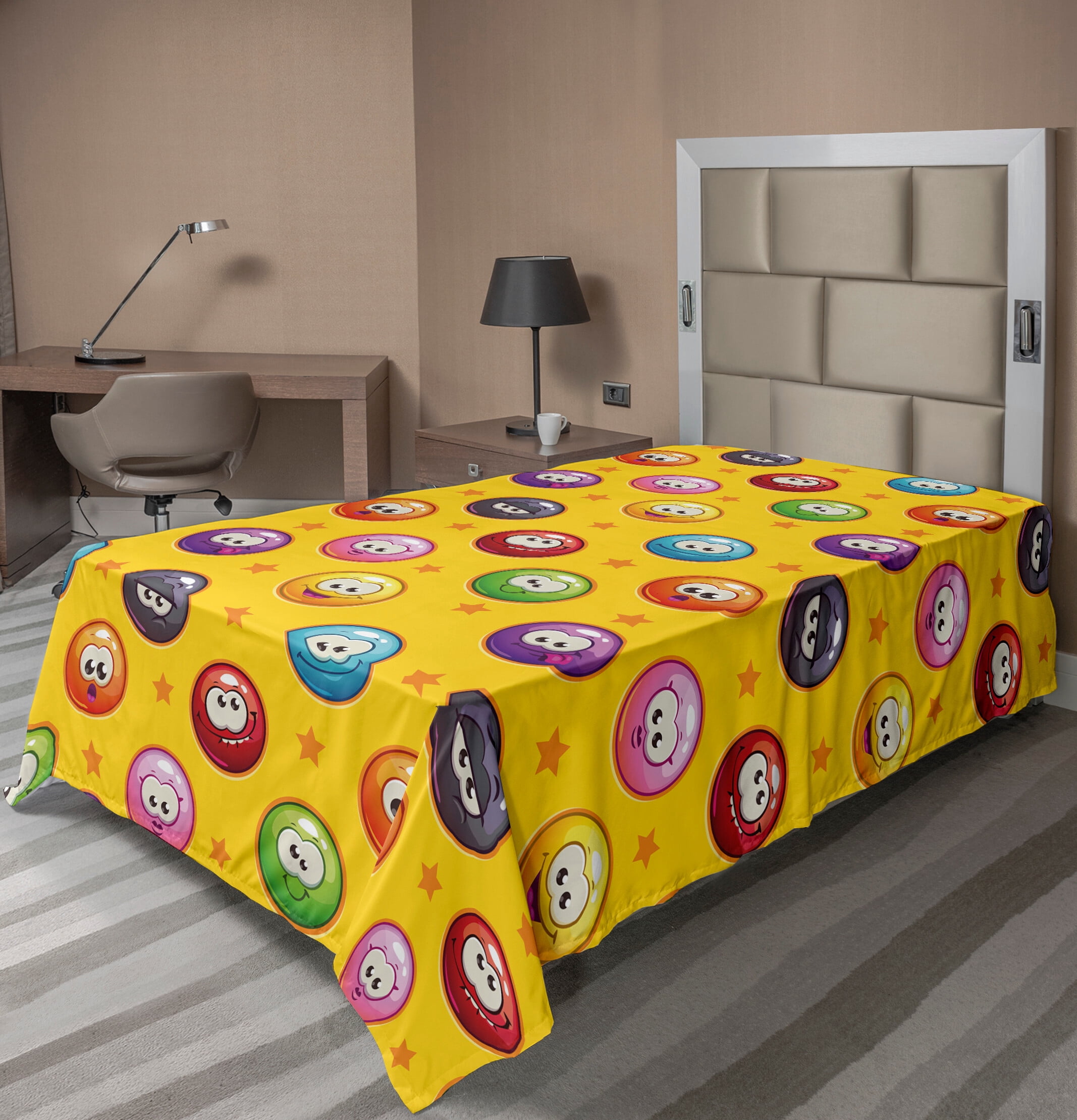 Funny Face Flat Sheet, Smiling Surprised Grumpy Sad Happy Mood ...