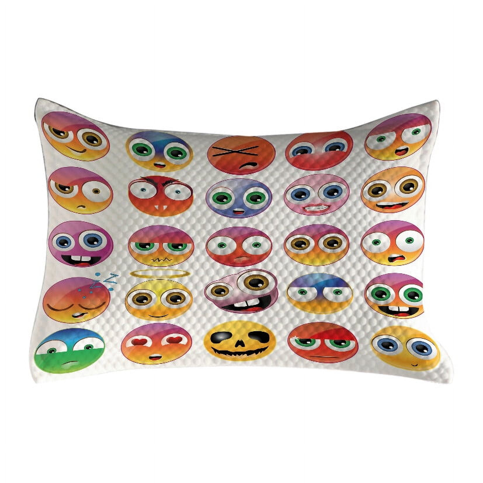 Funny Face Quilted Pillowcover, Rainbow Colors Cartoon Smiling ...