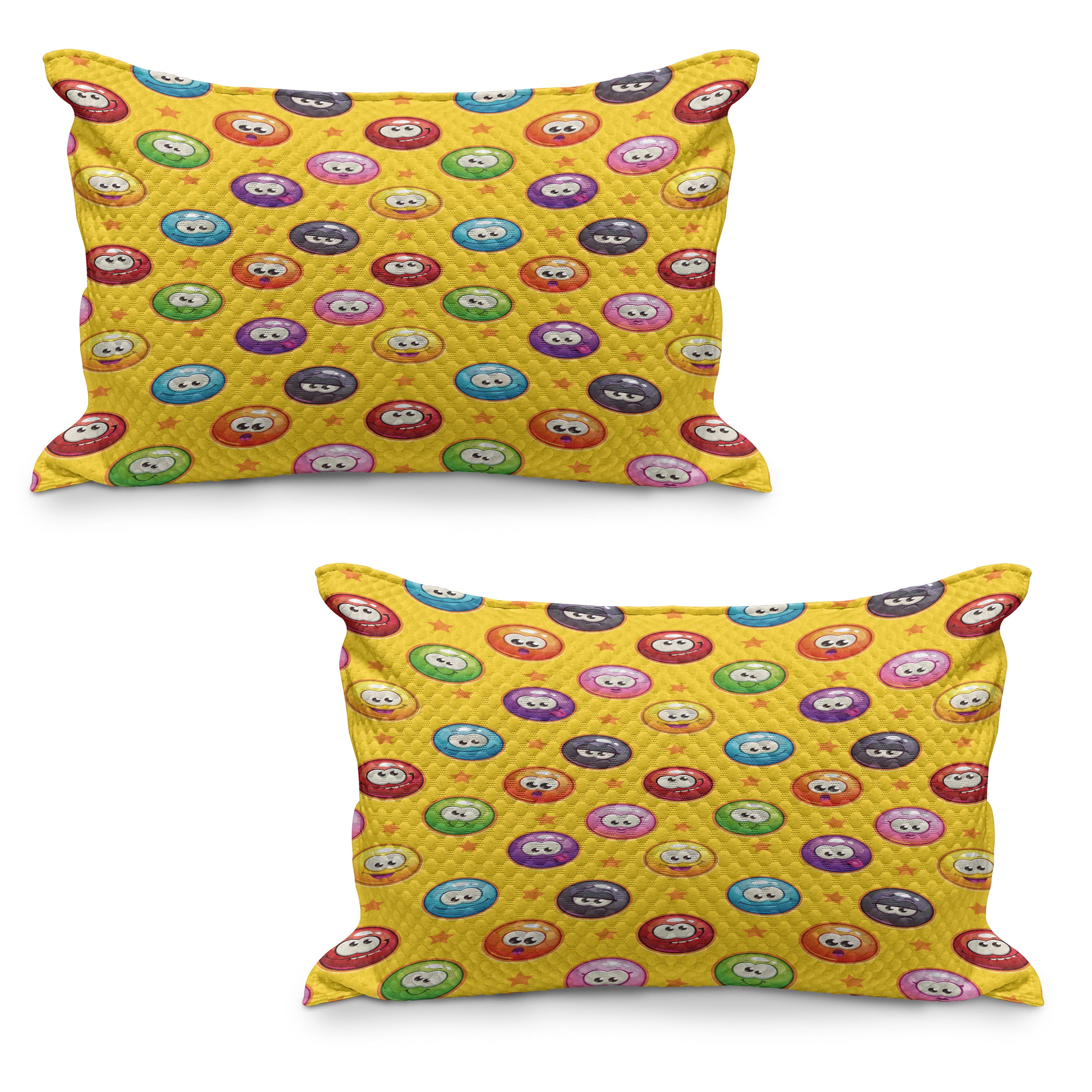 Funny Face Quilted Pillowcover Set of 2, Smiling Surprised Grumpy Sad ...