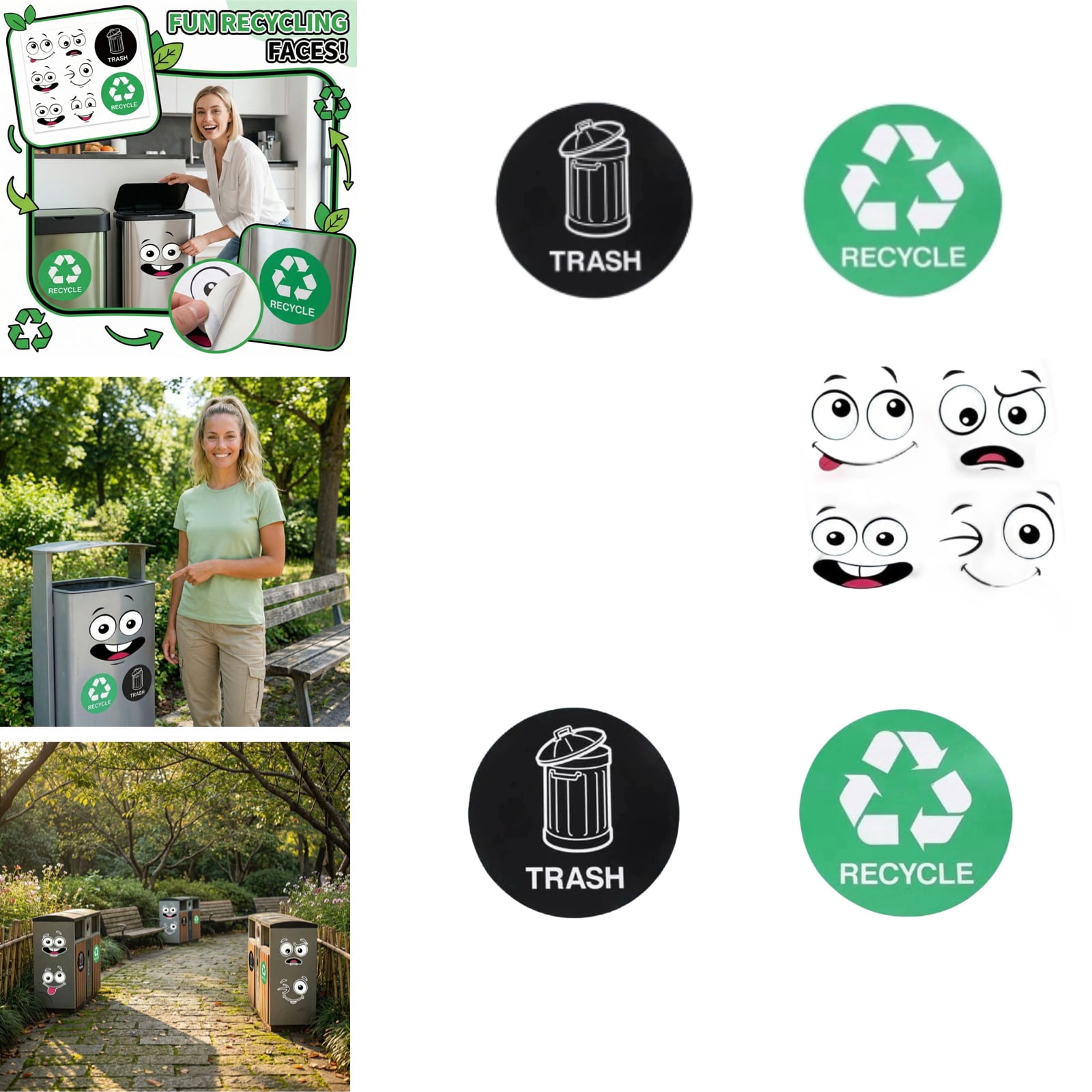 Funny Face Stickers For Trash Cans Vinyl Decals For Lid Kitchen Fridge ...