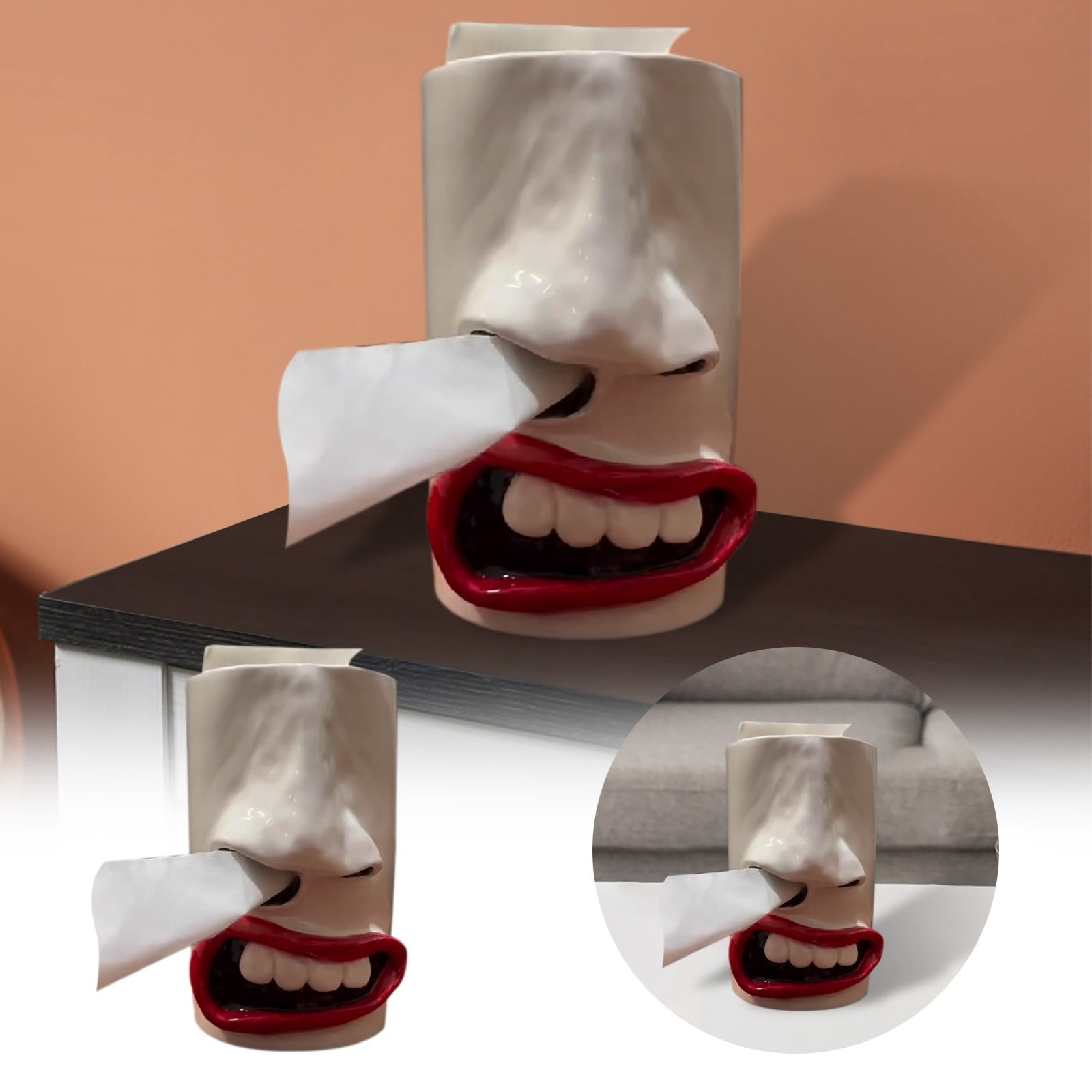 Funny Face Tissue Holder, Resin Quirky Mouth Nose Tissue Box Dispenser ...
