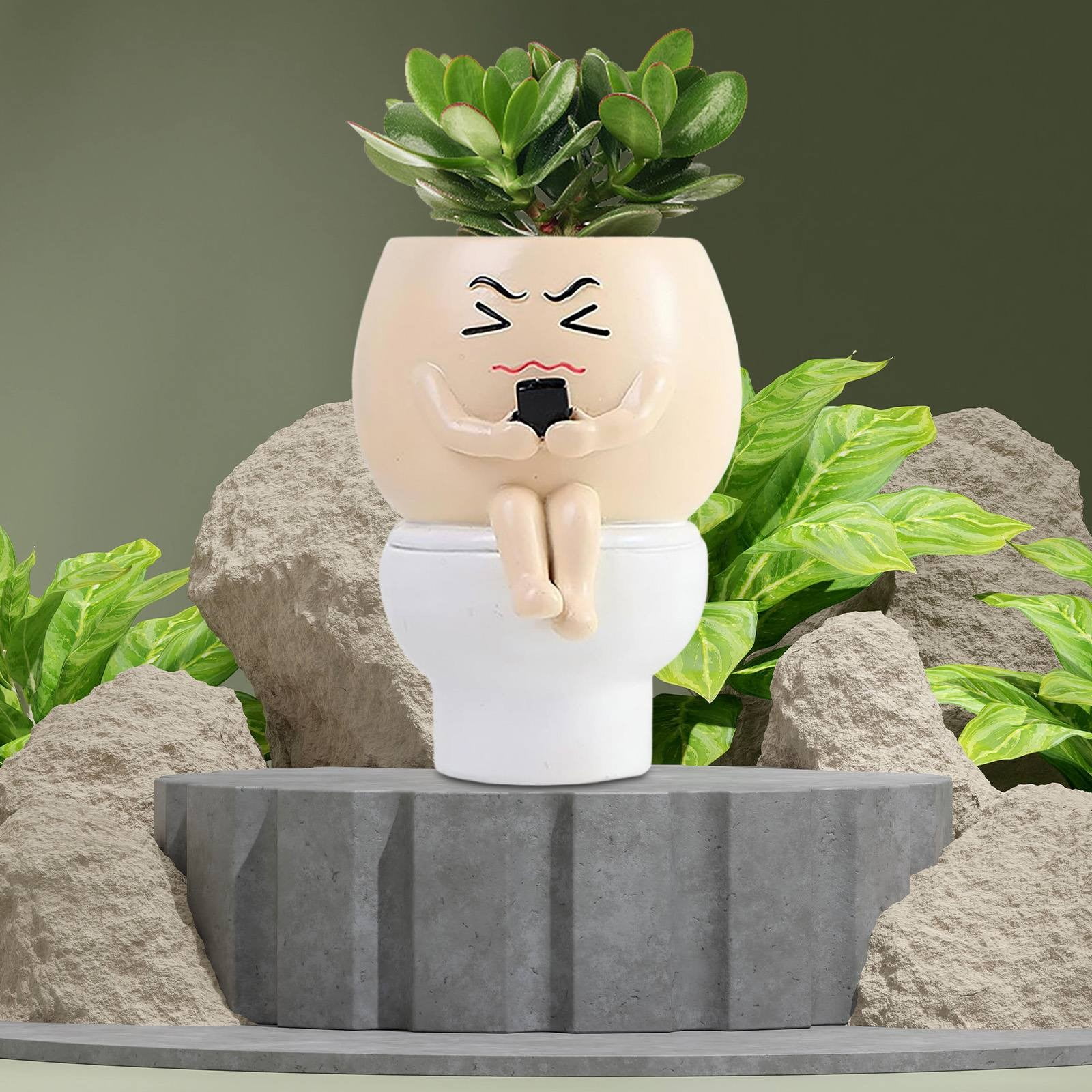 Funny Face Toilet Planter with Drainage Hole for Indoor Plants, Cute ...