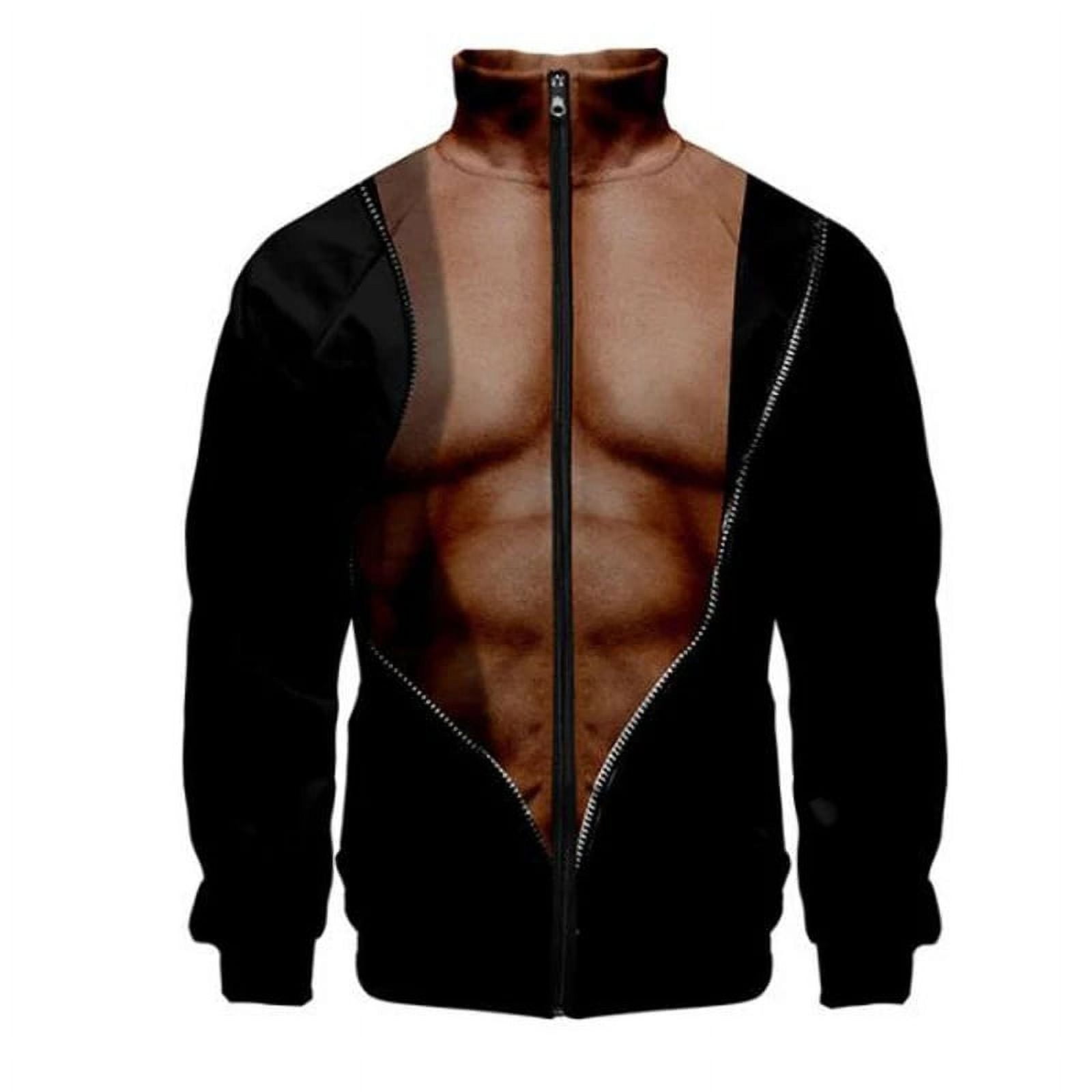 Funny Fake Muscle 3D Print Zipper Jacket Long Sleeve Jacket Stand ...