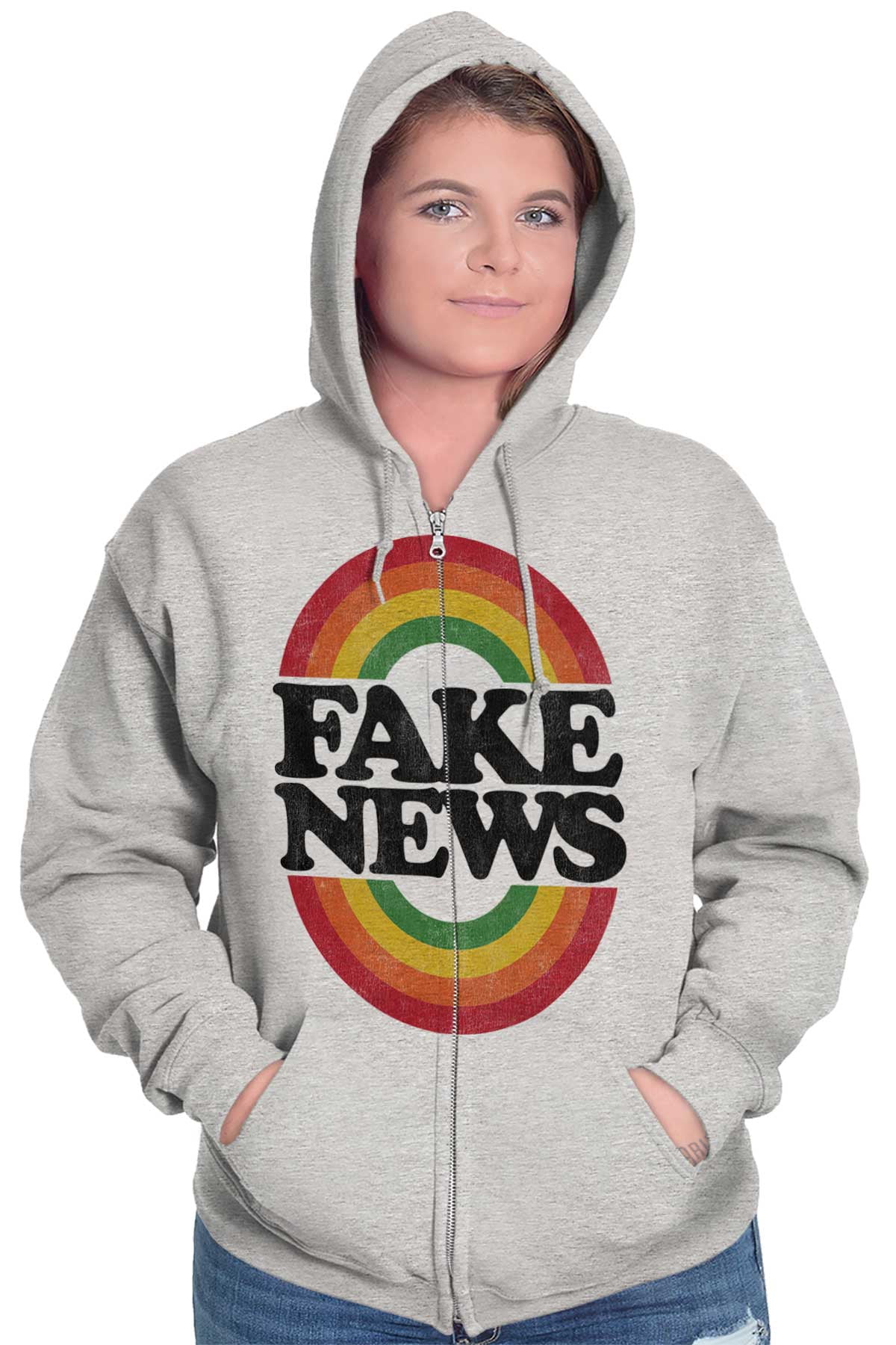 Funny Fake News Political Rainbow Zip Up Hoodie Men's Women's Brisco ...