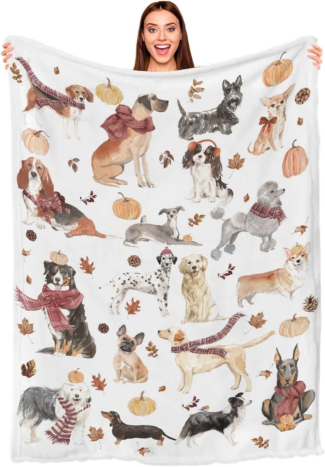 Funny Fall Dogs Scarf Pumpkin Leaves Throw Blanket Gift, Autumn Pine ...