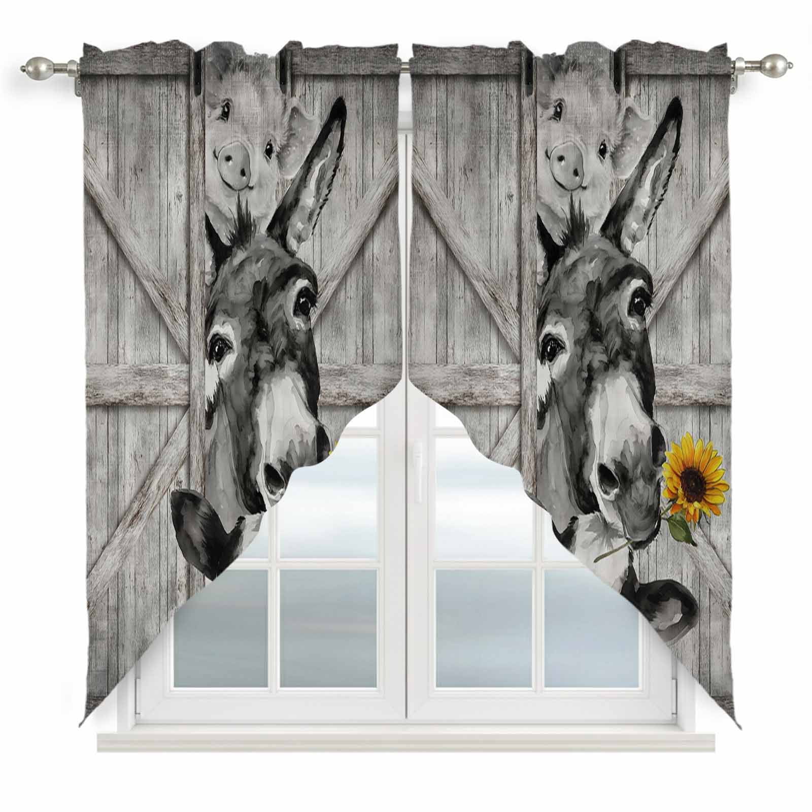 Funny Farm Animals Swag Valances for Windows, Kitchen Window Curtains ...