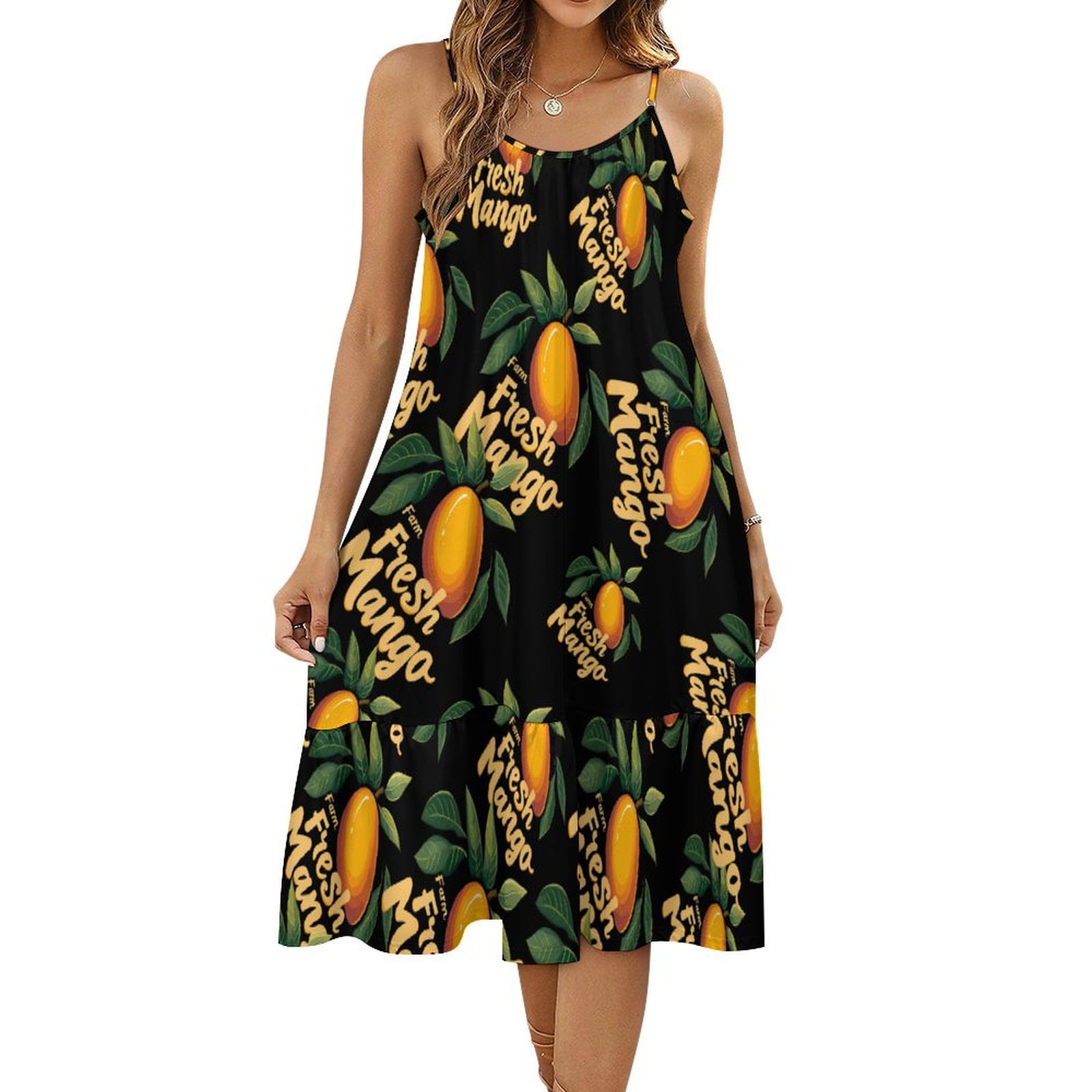 Funny Farm Fresh Mango Women Summer Dresses Spaghetti Strap Scoop Neck ...