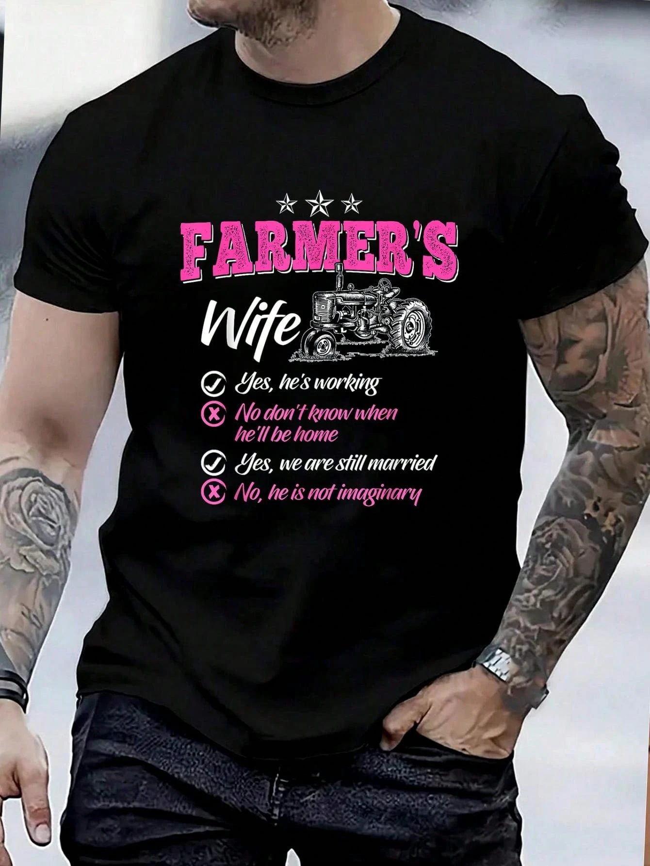 Funny Farmer's Wife Graphic T-Shirt Vintage Tractor Country Life Humor ...