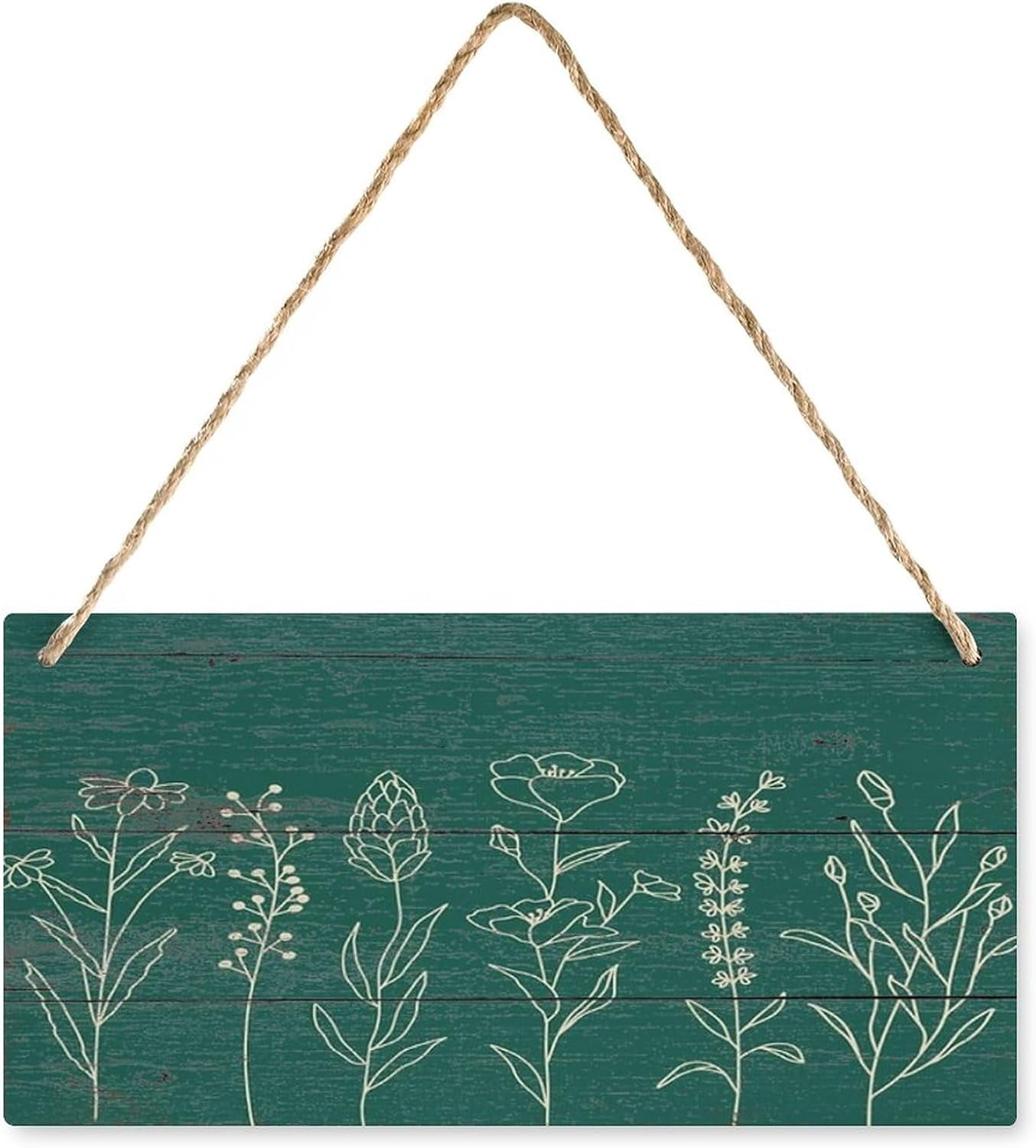 Funny Farmhouse Style Wood Sign Flower Line Art Dark Green Wall Art ...