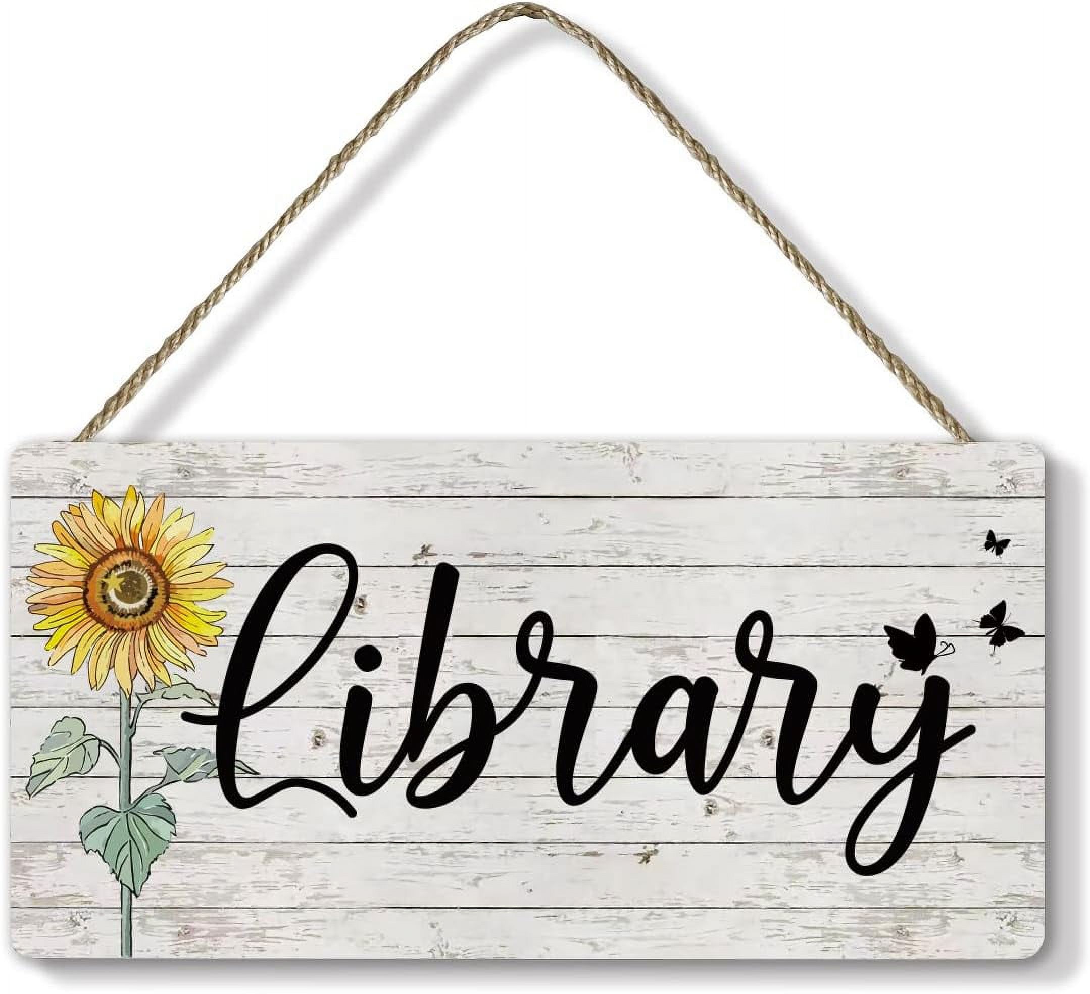 Funny Farmhouse Wooden Hanging Library Sign, Rustic Style Retro Wall ...