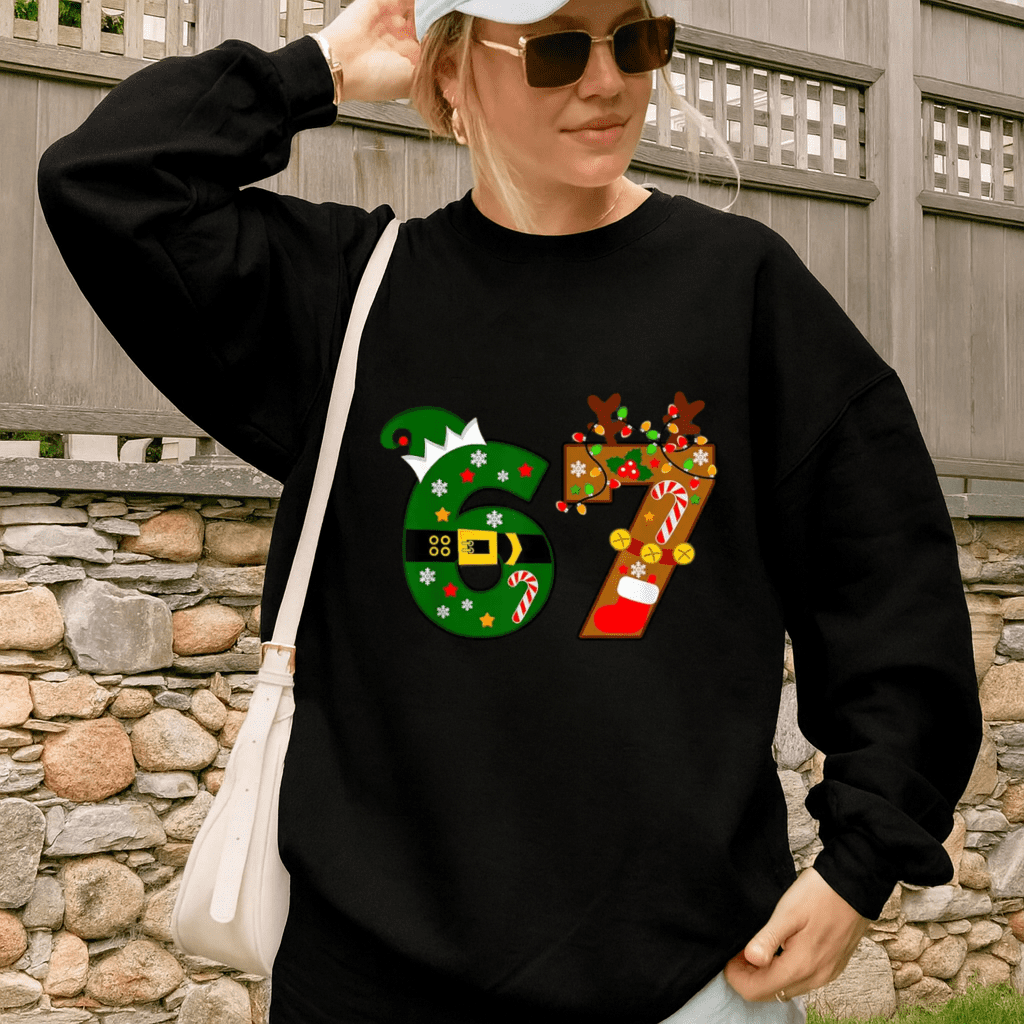 Funny Father Christmas Reindeer Number Sixty Seven Meme Gift Sweatshirt ...