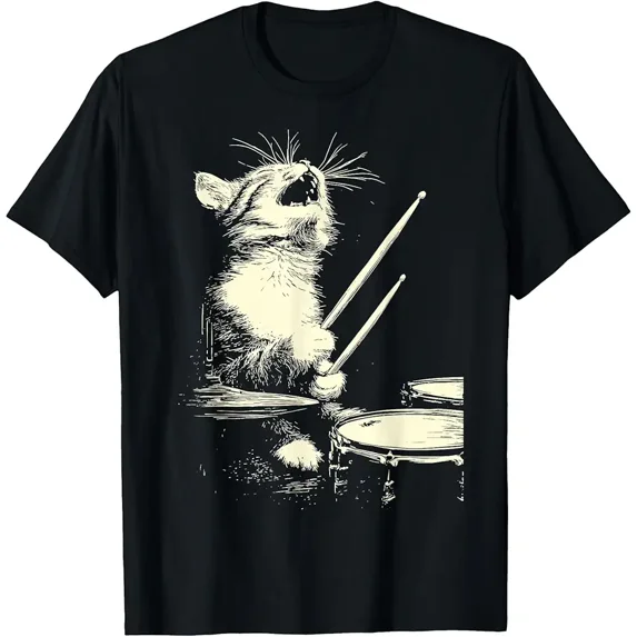 Funny Feline Drummer Graphic Unisex Gift for Cat Lovers Short Sleeve T ...