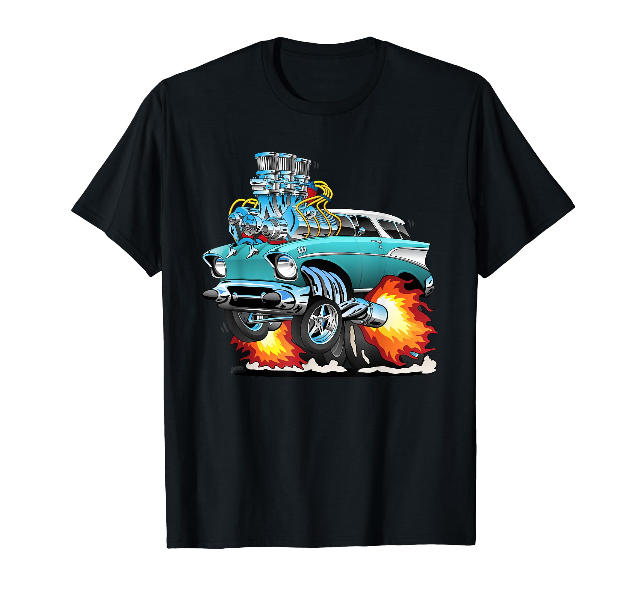 Funny Fifties Style Muscle Car Hot Rod Station Wagon Cartoon T-Shirt ...