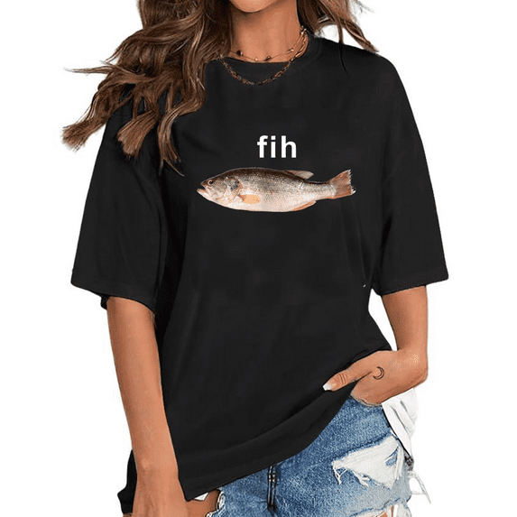 Funny “Fih” Fish Meme T Shirts Simple Humor Misspelled Graphic Tees ...
