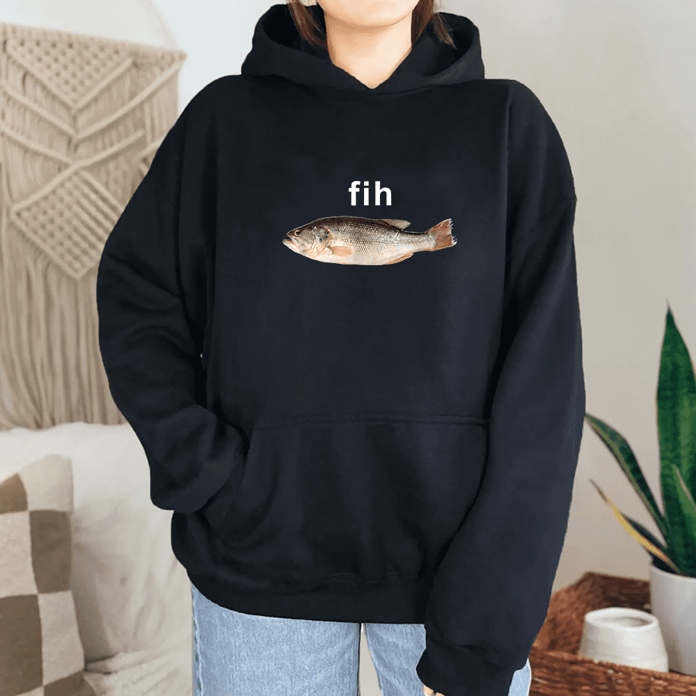 Funny "Fih" Sweatshirts for Unisex Fish Meme Casual Tops Simple Humor ...