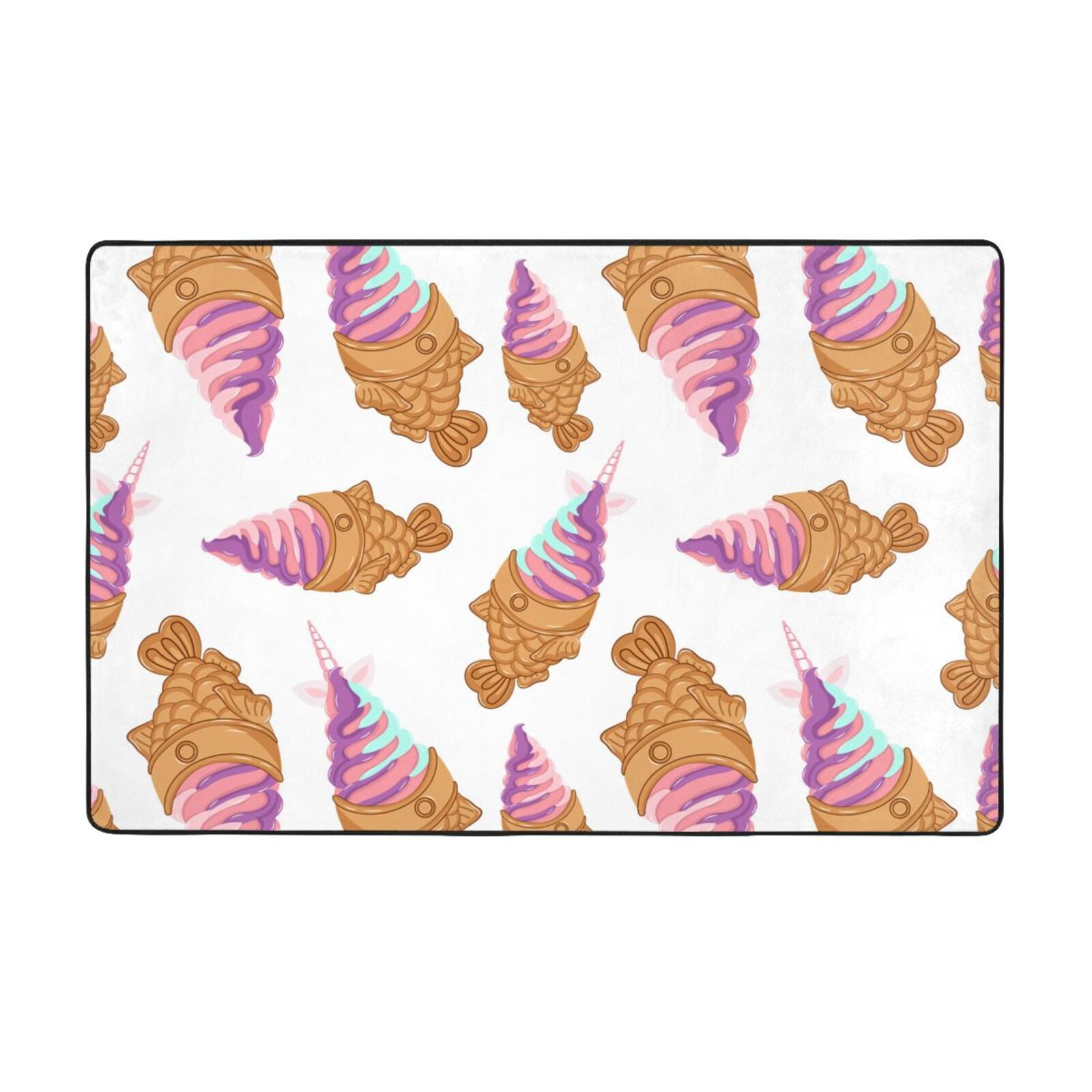 Funny Fish Shaped Ice Cream Soft Indoor Outdoor Rug, Washable Rugs for ...