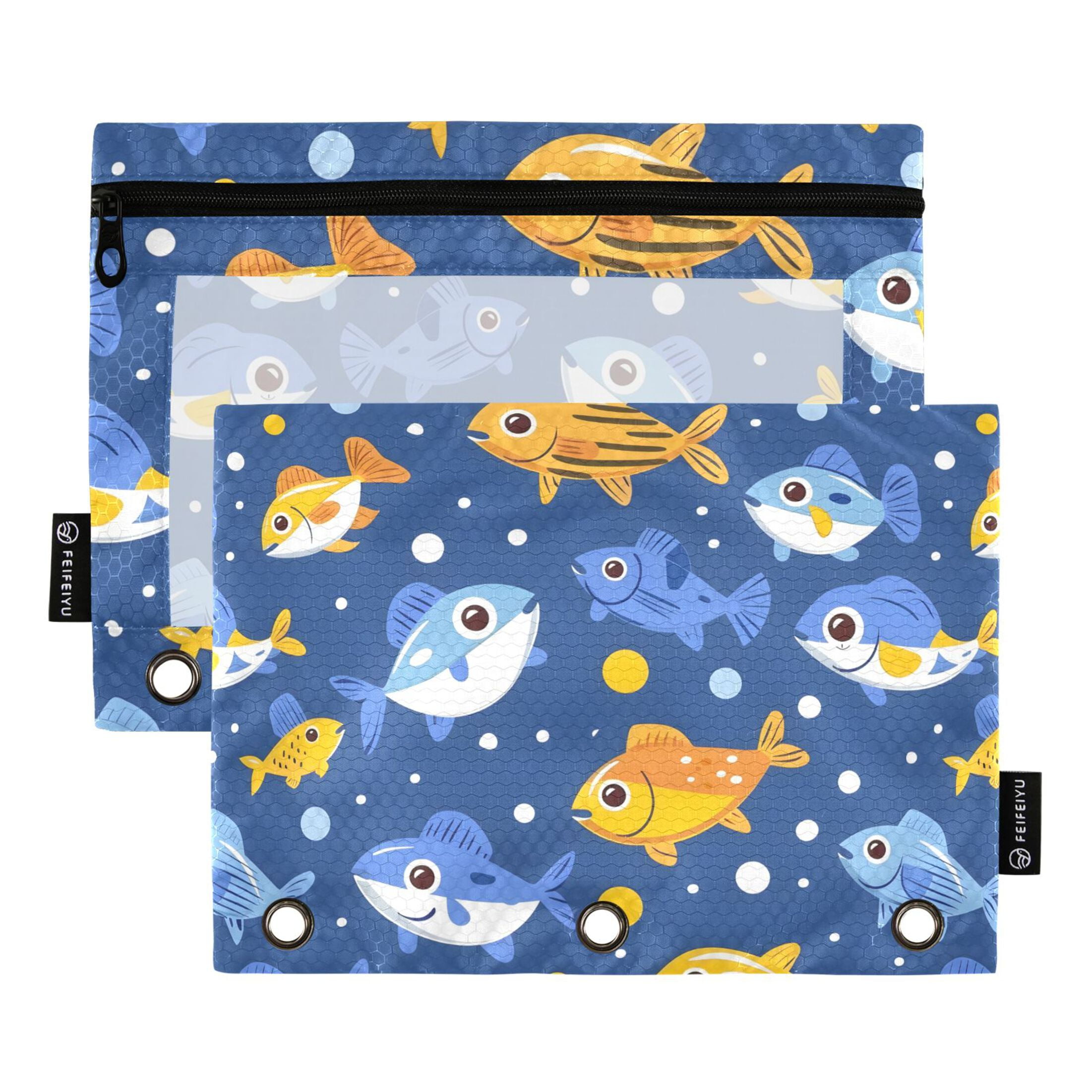 Funny Fishes 2 Pack Pencil Pouch for 3 Ring Binder Smooth Zipper ...