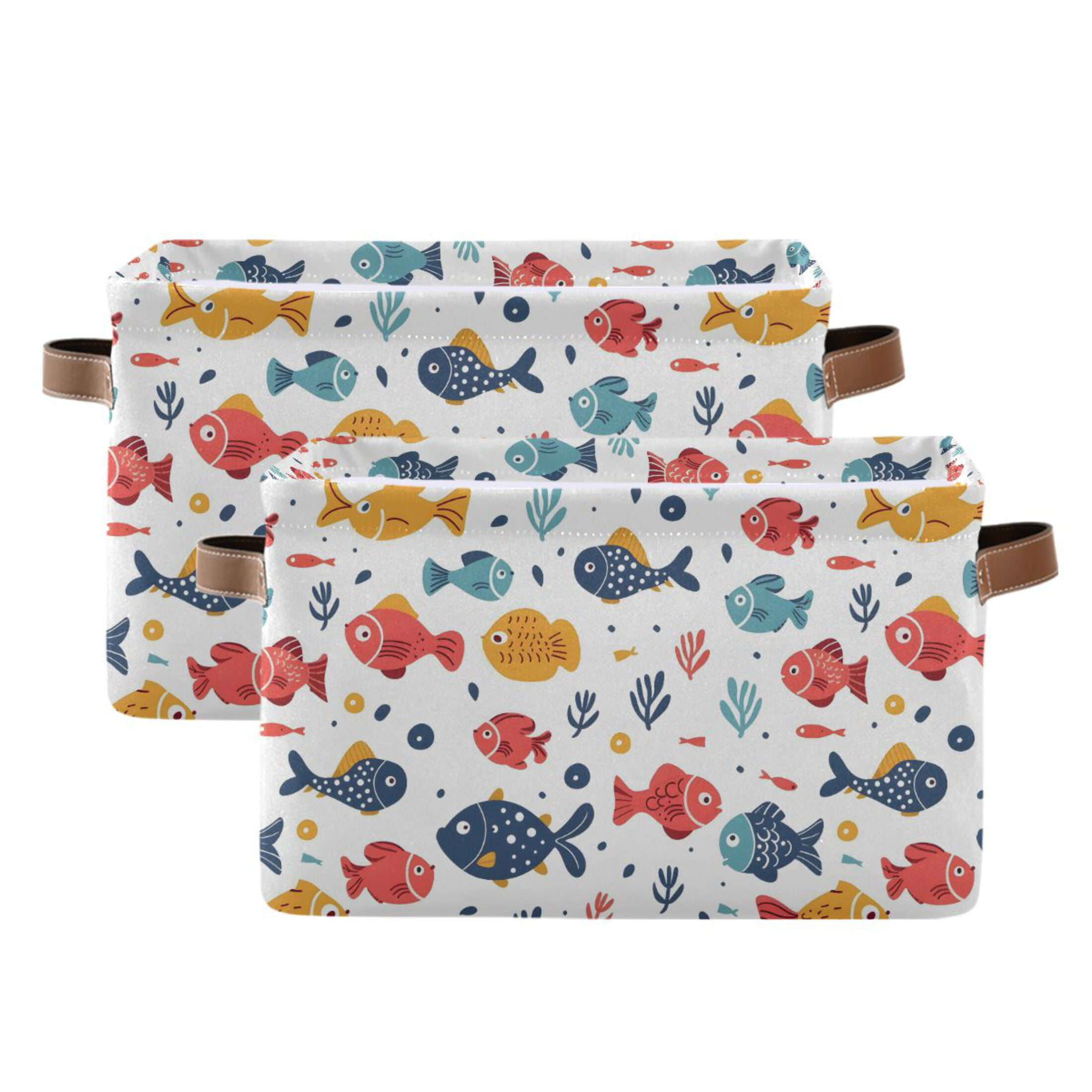 Funny Fishes and Coral Storage Bins with Handle Fabric Organizer Basket ...