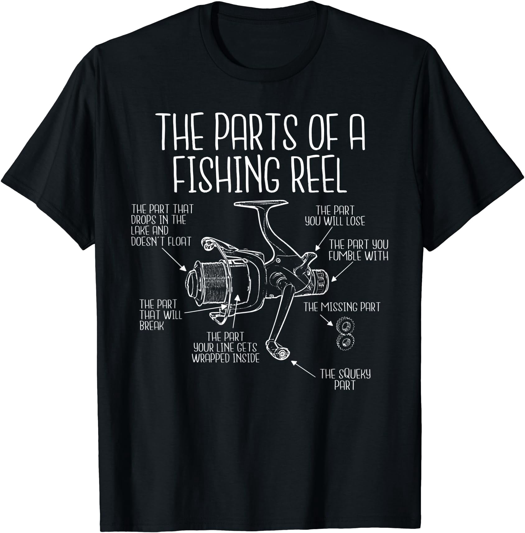 Funny Fishing Reel Diagram T-Shirt for Fisherman Humor and Education ...