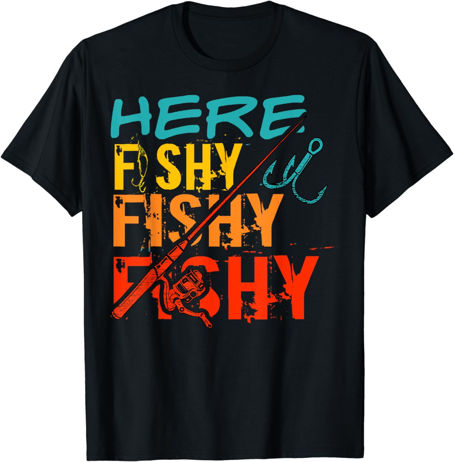 Funny Fishing Shirts Here-Fishy Fisherman Dad Grandpa Retro T-Shirt ...