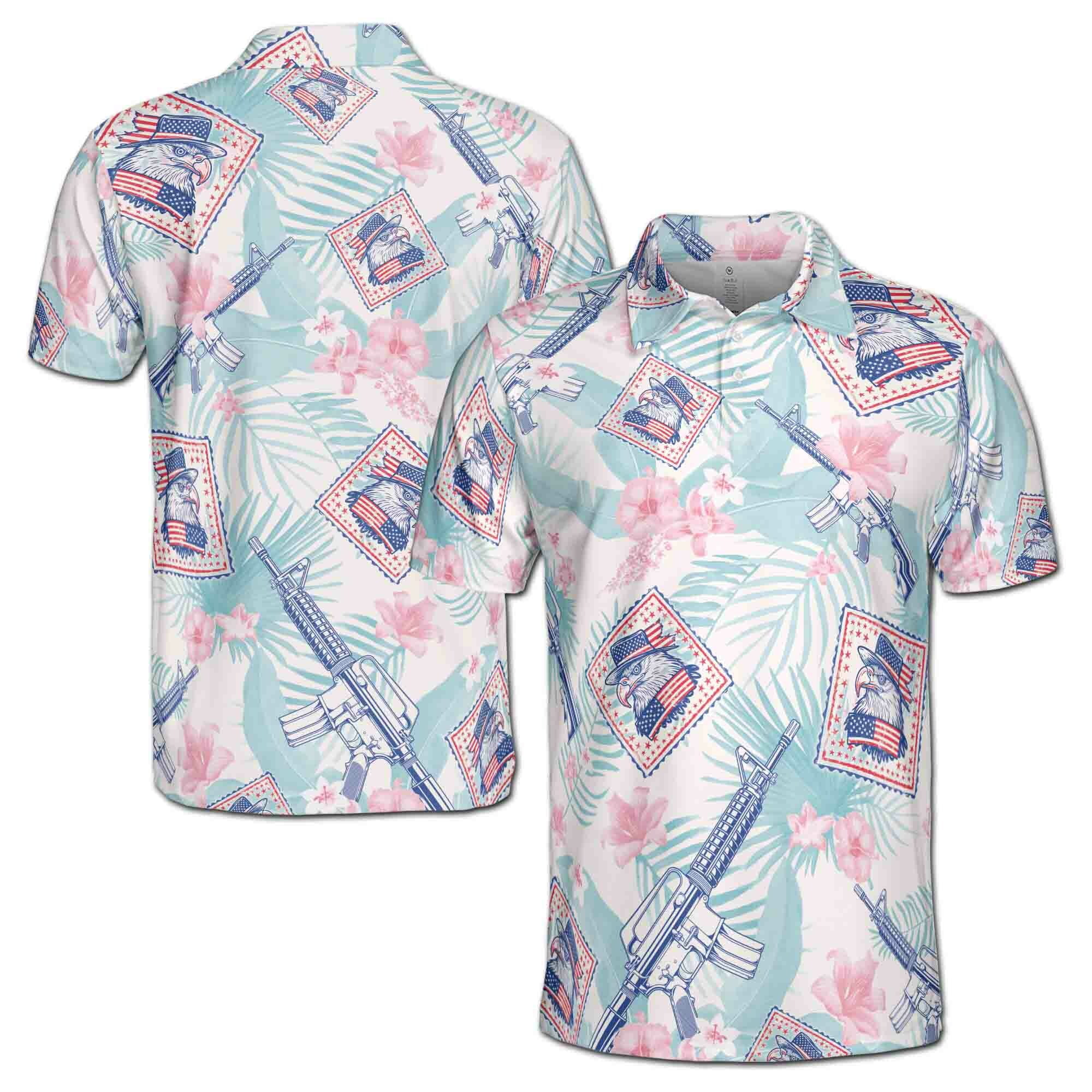 Funny Floral American Day USA Flag Eagle Patriotic 4th Of July Men's Polo Shirt S-5XL - Walmart.com