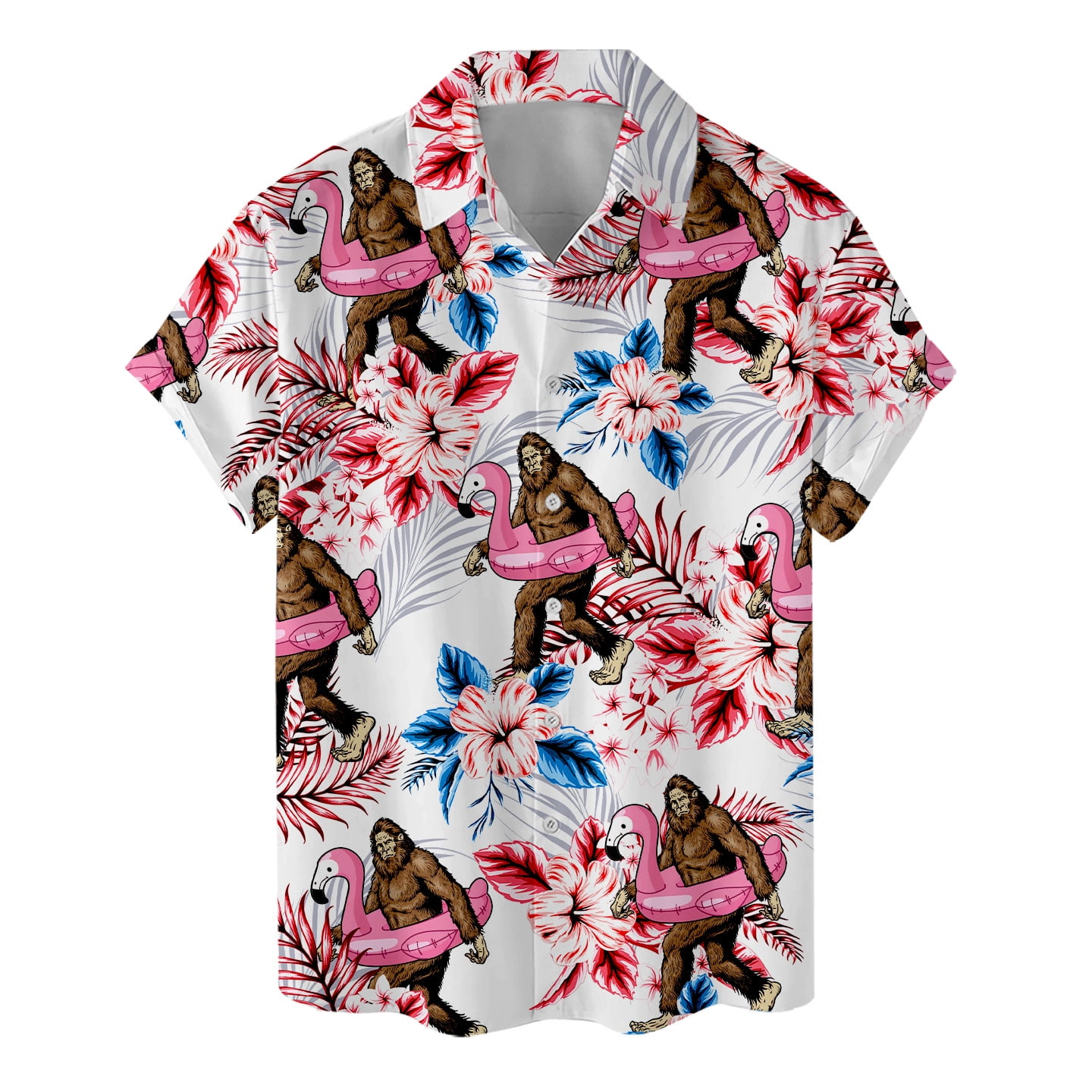 Funny Floral Tropical Flamingo Bigfoot Hawaiian Shirt For Men Big Foot Mens Hawaiian Shirts ...
