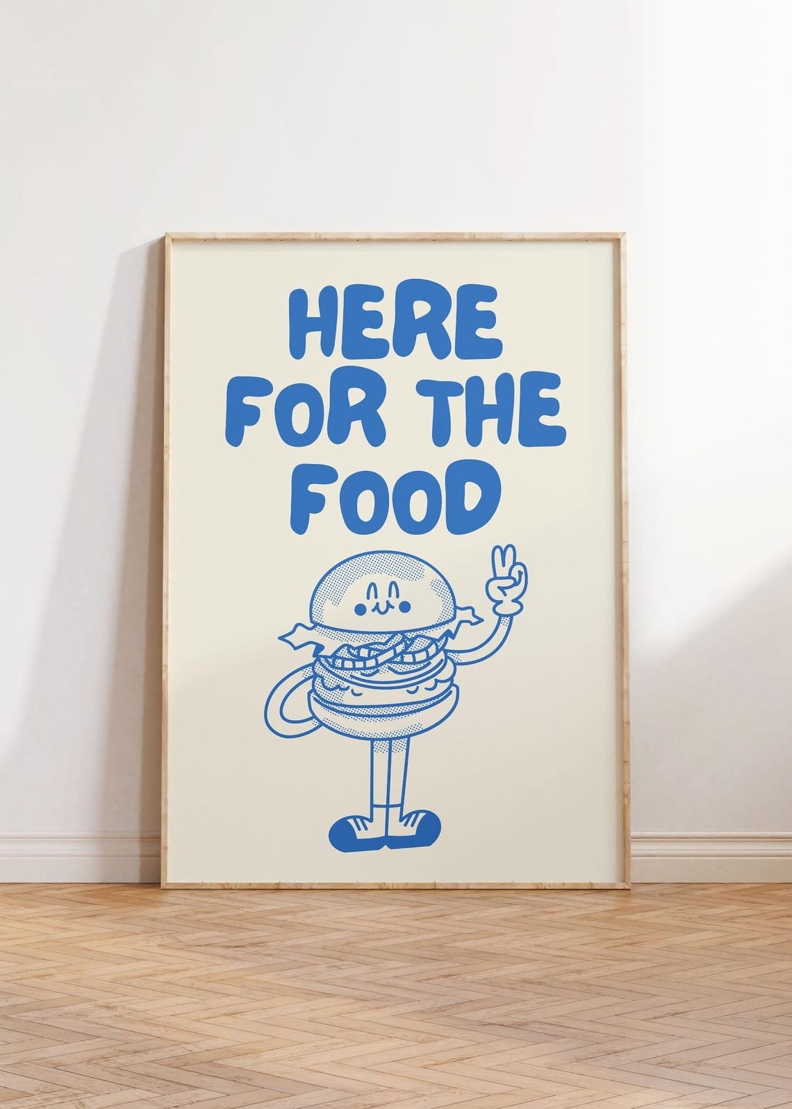 Funny Food Poster - Cute Burger Art Print - - Here For The Food Sign ...