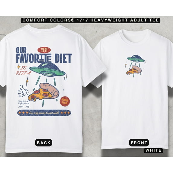 Funny Food Shirt Pizza UFO Graphic Tee, Front and Back Shirt, 90s Retro ...