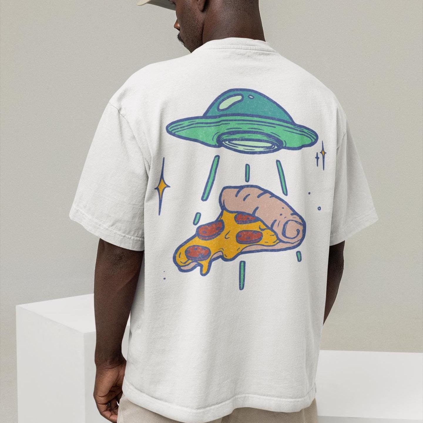 Funny Food Shirt - UFO Pizza Tee, Hand-Drawn Back Print and Chest Logo ...