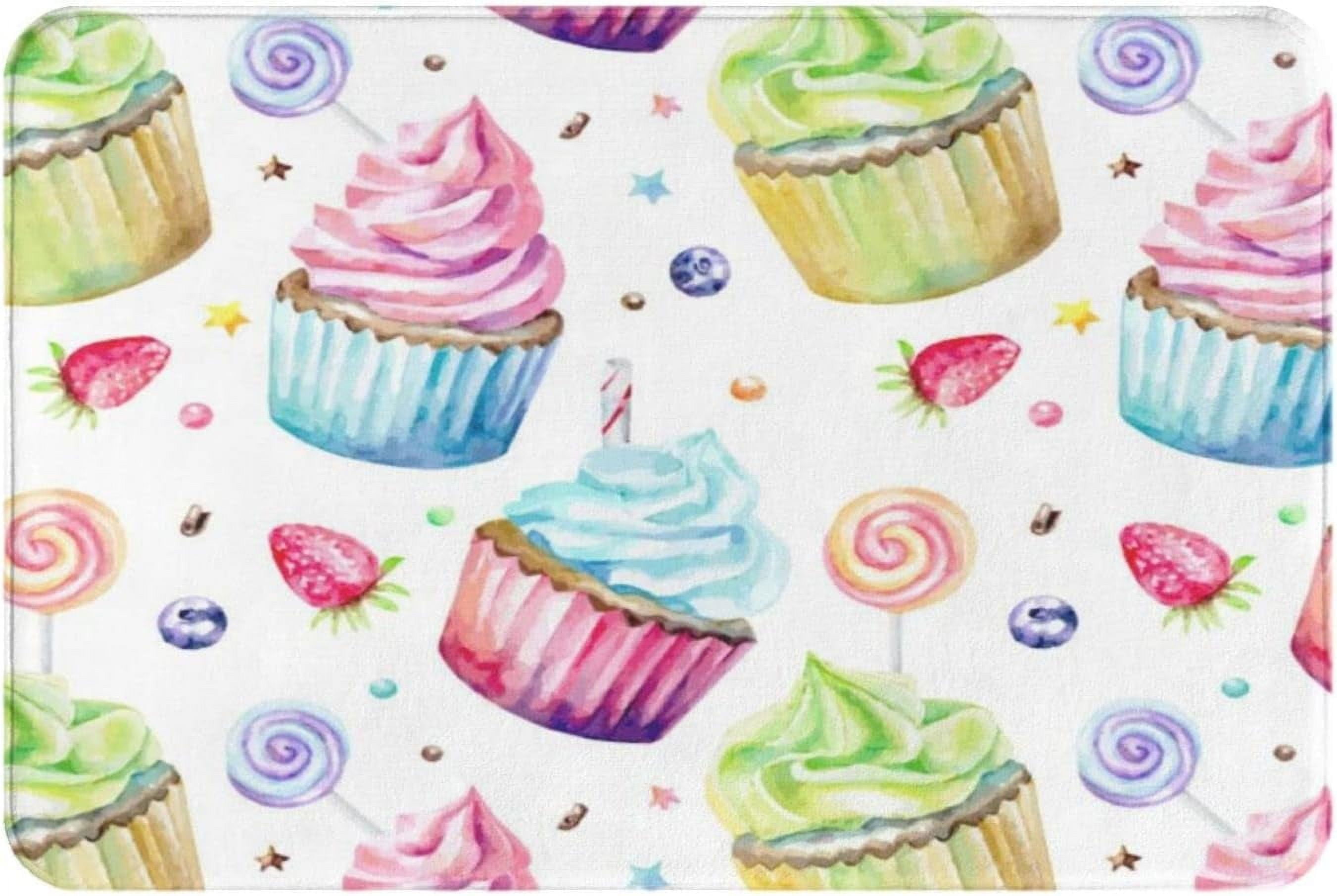 Funny Food Sweets Cupcakes Non-Slip Absorbent Resist Dirt Doormat ...