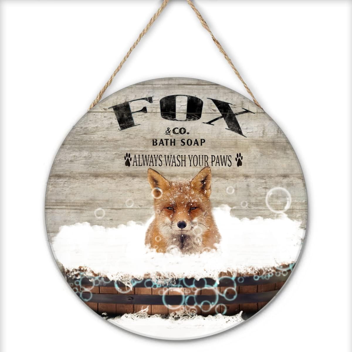 Funny Fox Bathroom Vintage Wooden Round Sign Bathtub Decor Fox Lovers ...