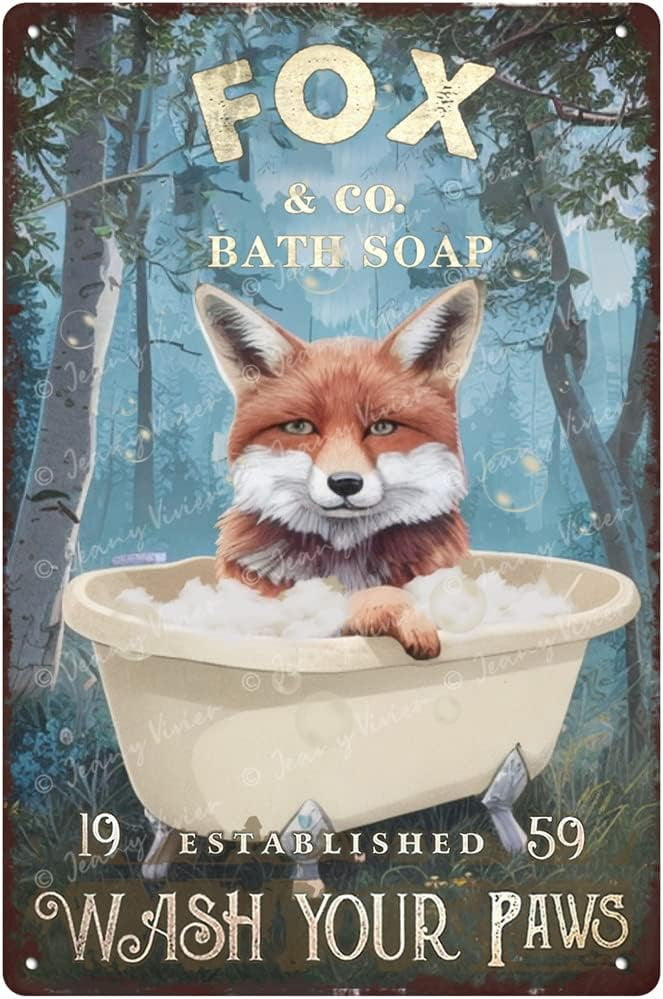 Funny Fox in Bathtub Wall Art, Fox Art, Fox Bathroom Wall Art, Fox ...