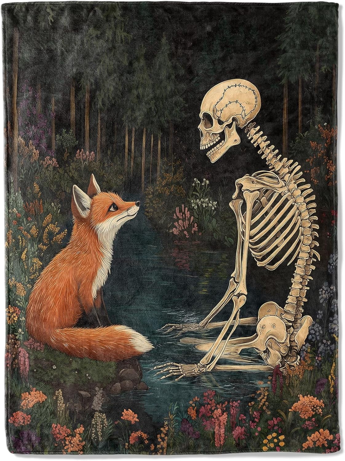Funny Fox & Skeleton Flannel Blanket - Ultra Soft, Cozy, Lightweight ...